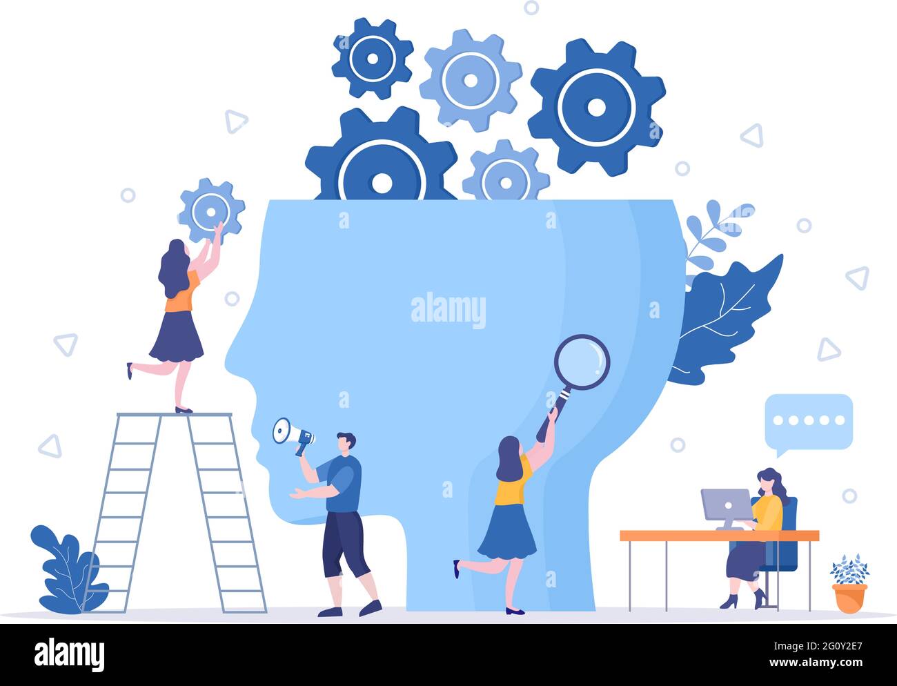 Setting Vector Illustration To Teamwork On Finding New Ideas, Launch A ...