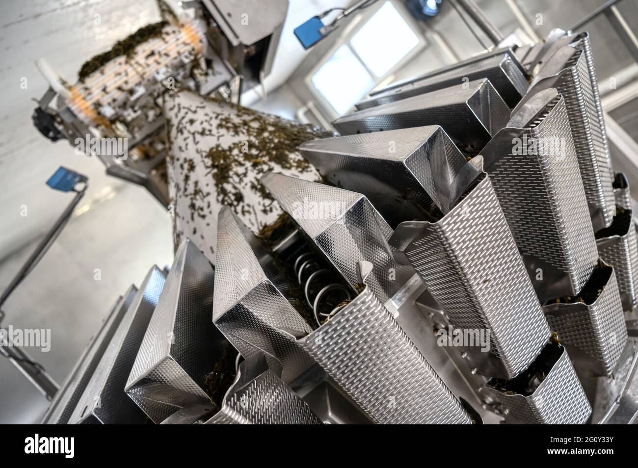 Automatic weighing machine. Metal augers and bunkers. Weighing and ...
