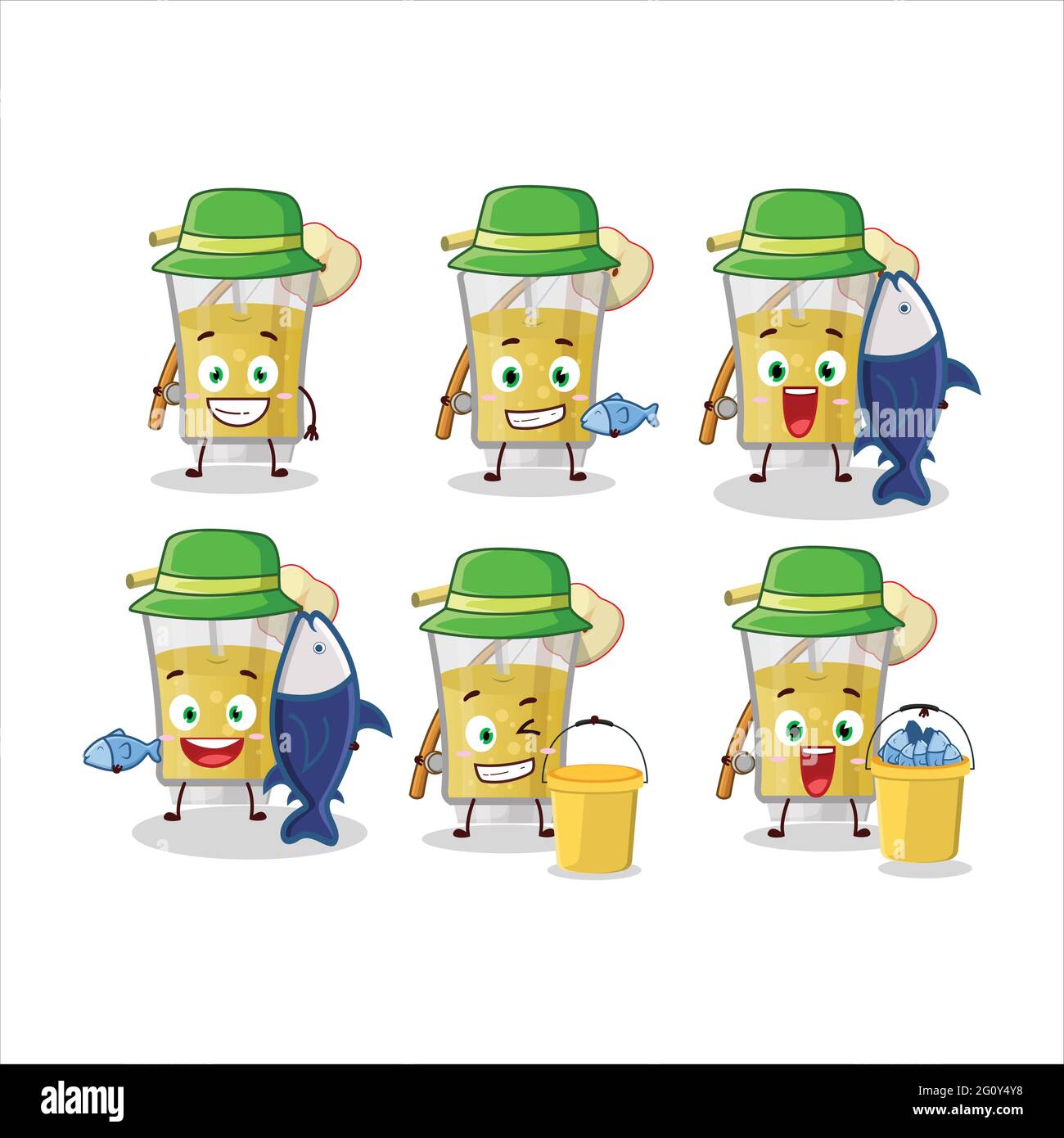 A fisherman fresh apple juice cartoon picture catch a big fish. Vector ...