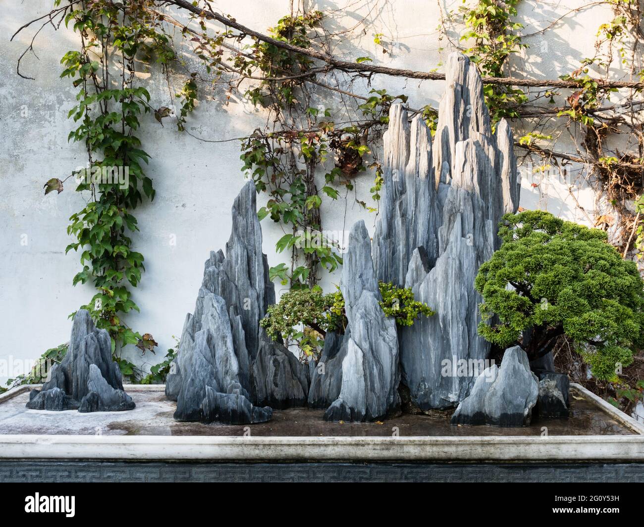 Miniature rock garden oriental bonsai installation Stock Photo - Alamy