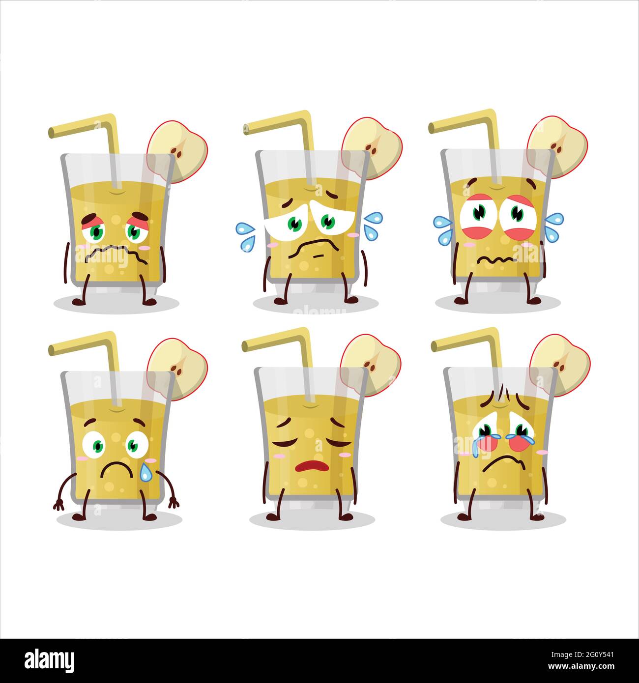 Fresh apple juice cartoon character with sad expression. Vector ...