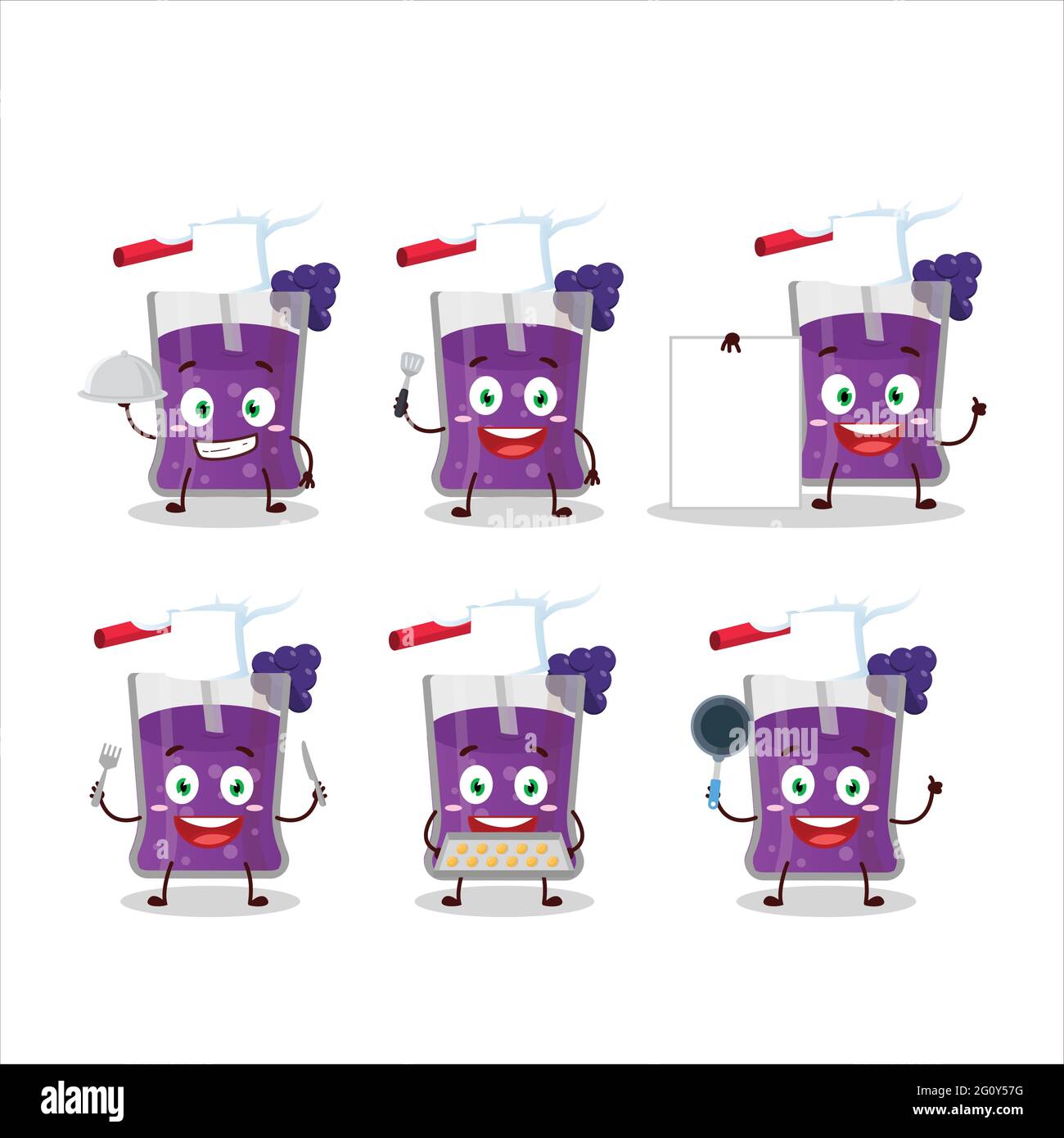 Cartoon character of grapes juice with various chef emoticons. Vector ...