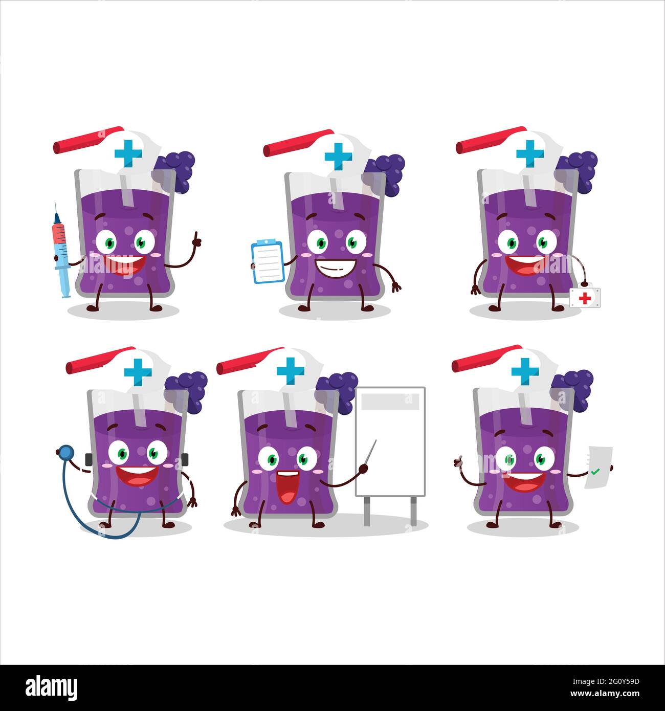 Doctor profession emoticon with grapes juice cartoon character. Vector ...