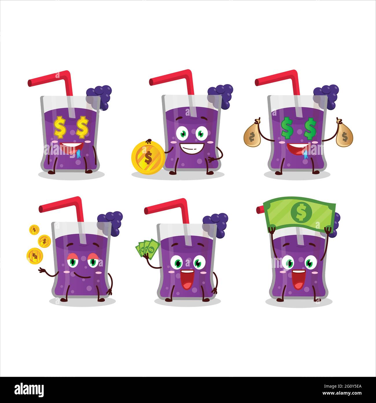 Grapes juice cartoon character with cute emoticon bring money. Vector ...