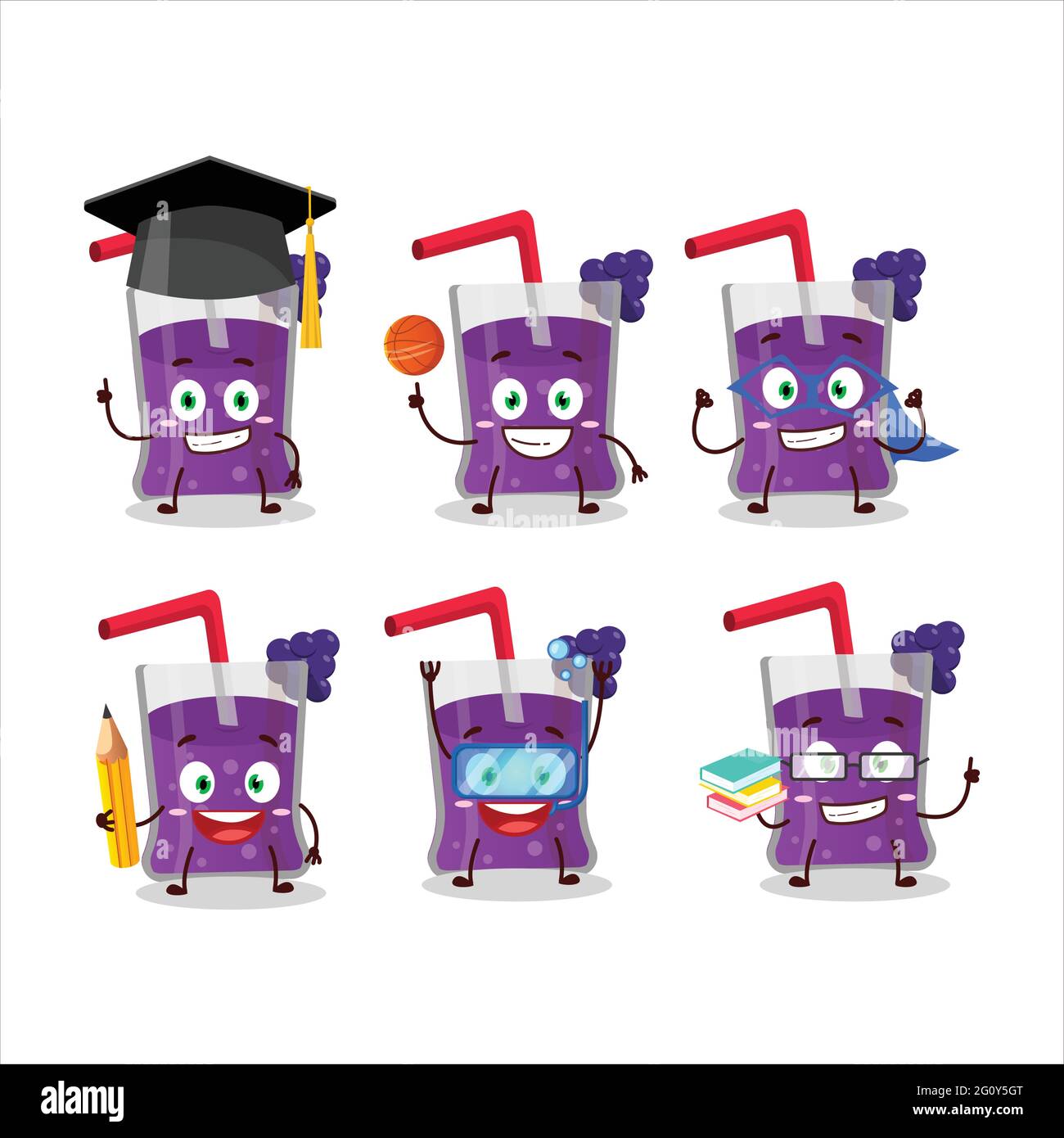 School student of grapes juice cartoon character with various ...