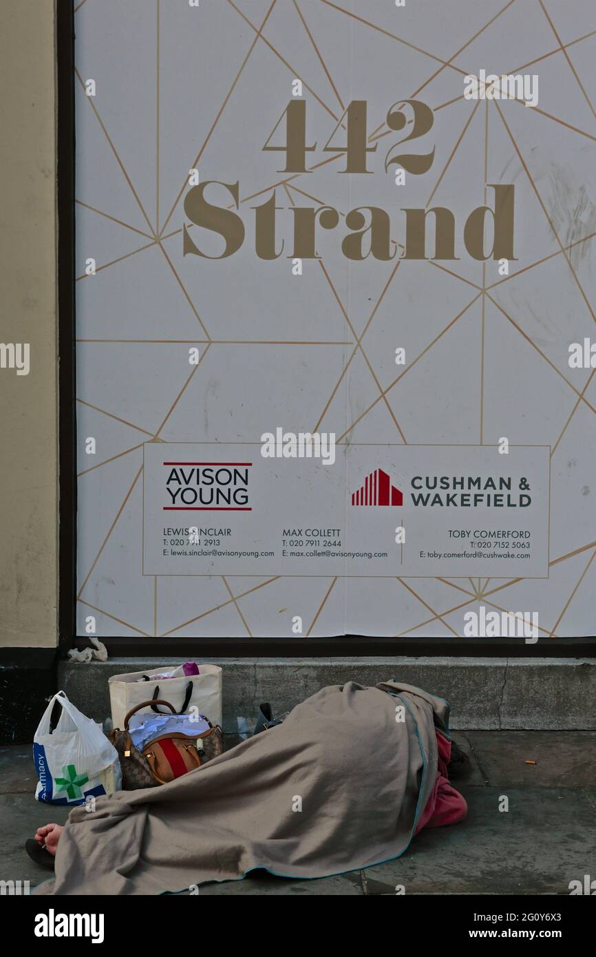 London (UK), 2 MJune 2021: Street homeless people sleeping on the ...