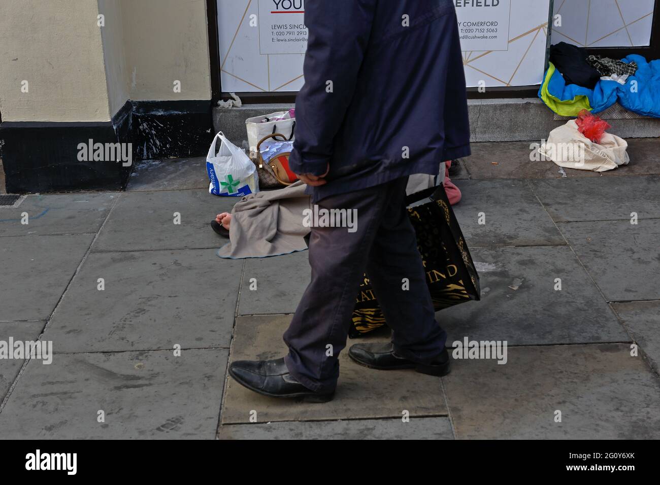 London (UK), 2 MJune 2021: Street homeless people sleeping on the ...