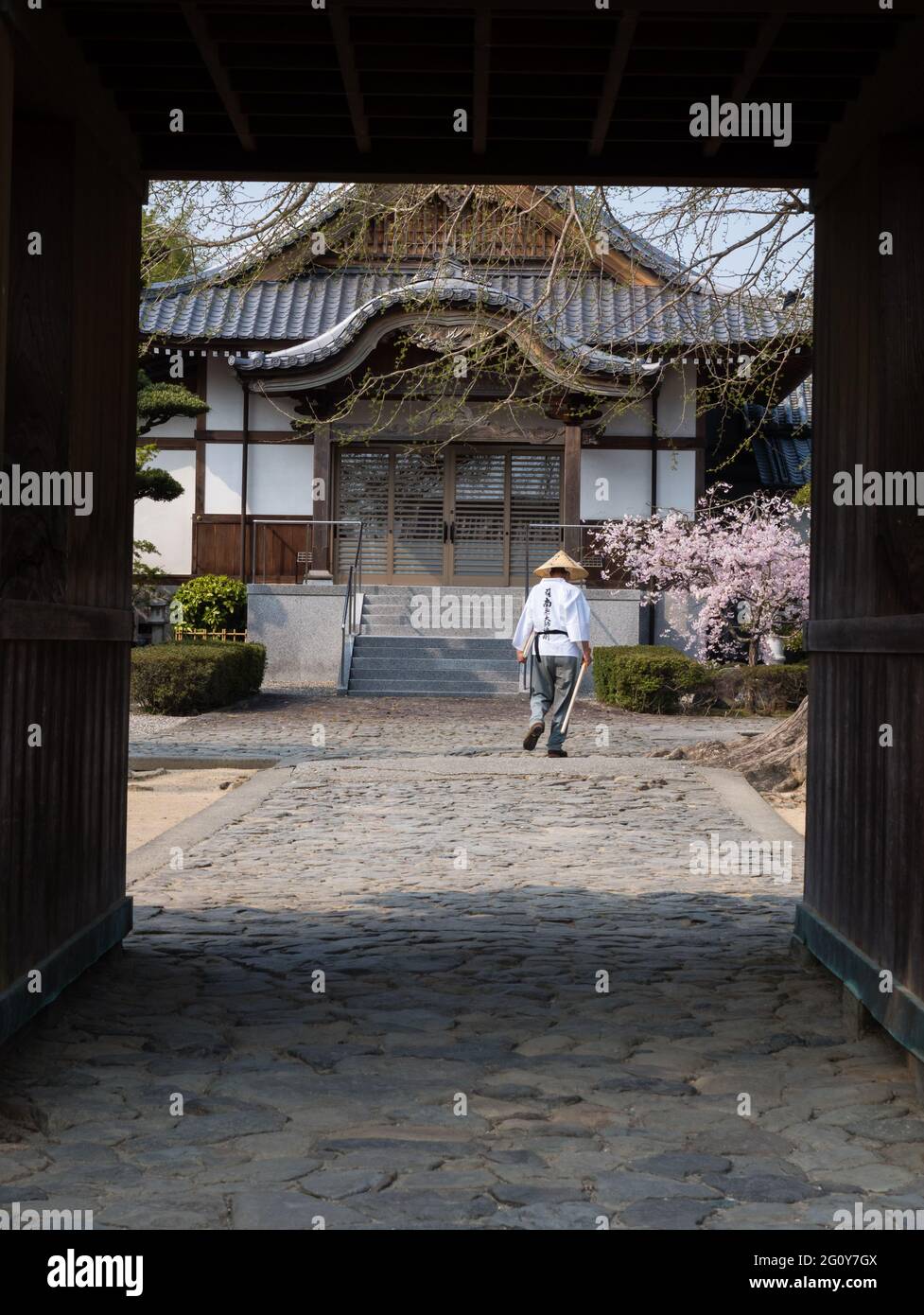 Tokushima, Japan - April 2, 2018: Walking pilgrim at the entrance to ...