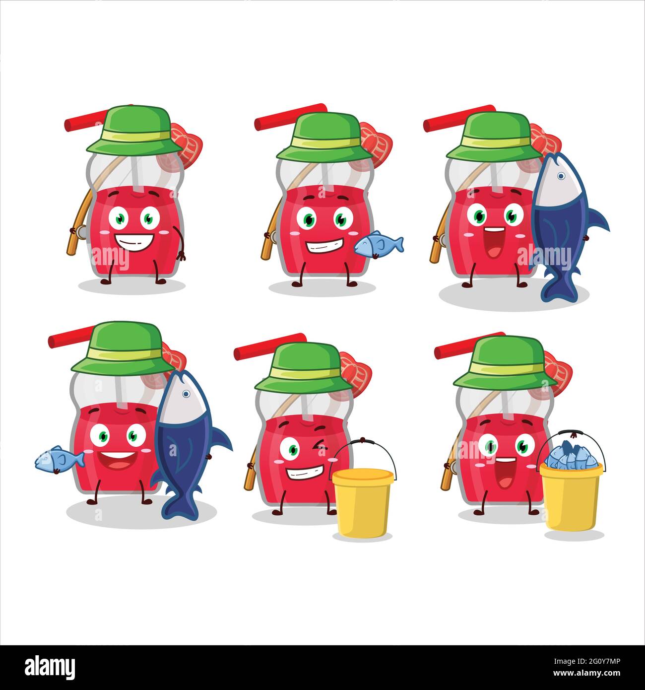A fisherman strawberry juice cartoon picture catch a big fish. Vector ...