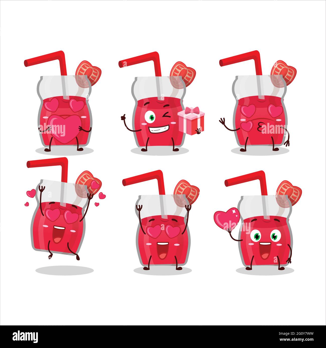 Strawberry juice cartoon character with love cute emoticon. Vector ...
