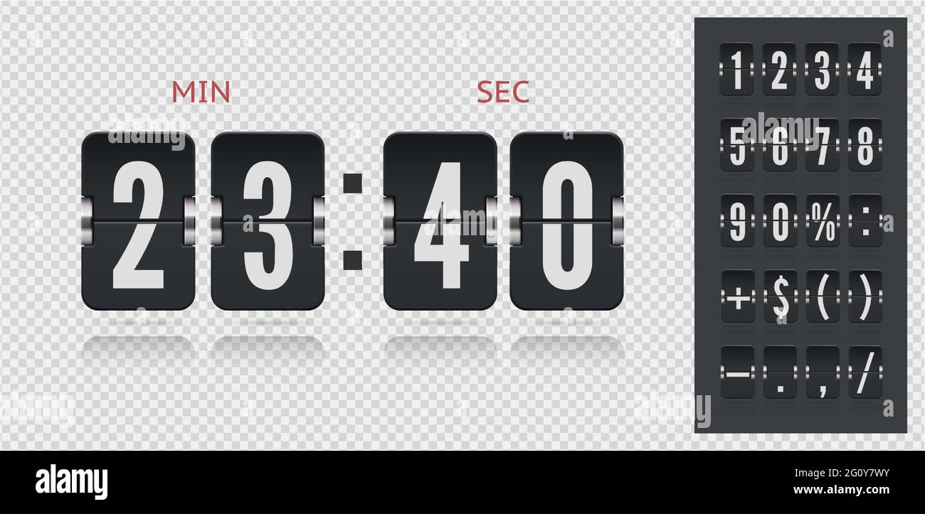 Flip Countdown Number Ans Symbols With Reflections Isolated On