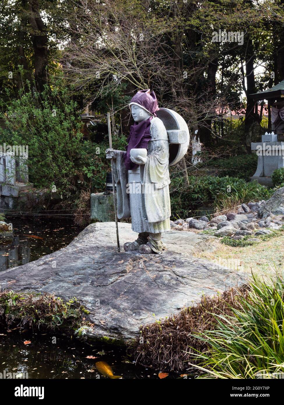 Stone statue of a Buddhist pilgrim in Anrakuji, temple number 6 of ...