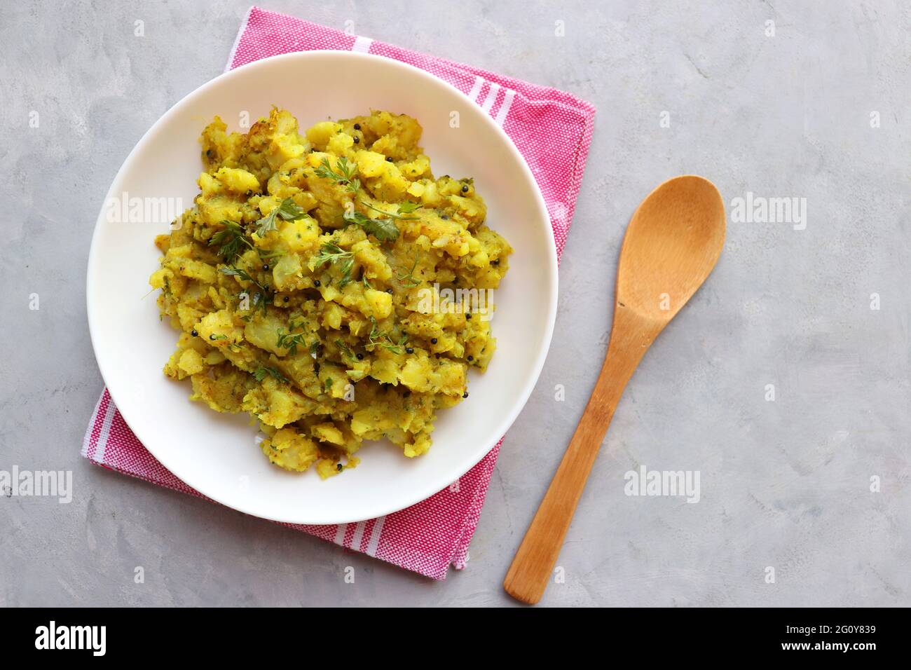 Indian boiled mashed potatoes curry or sabzi. Alu ki sukhi sabzi. Also ...