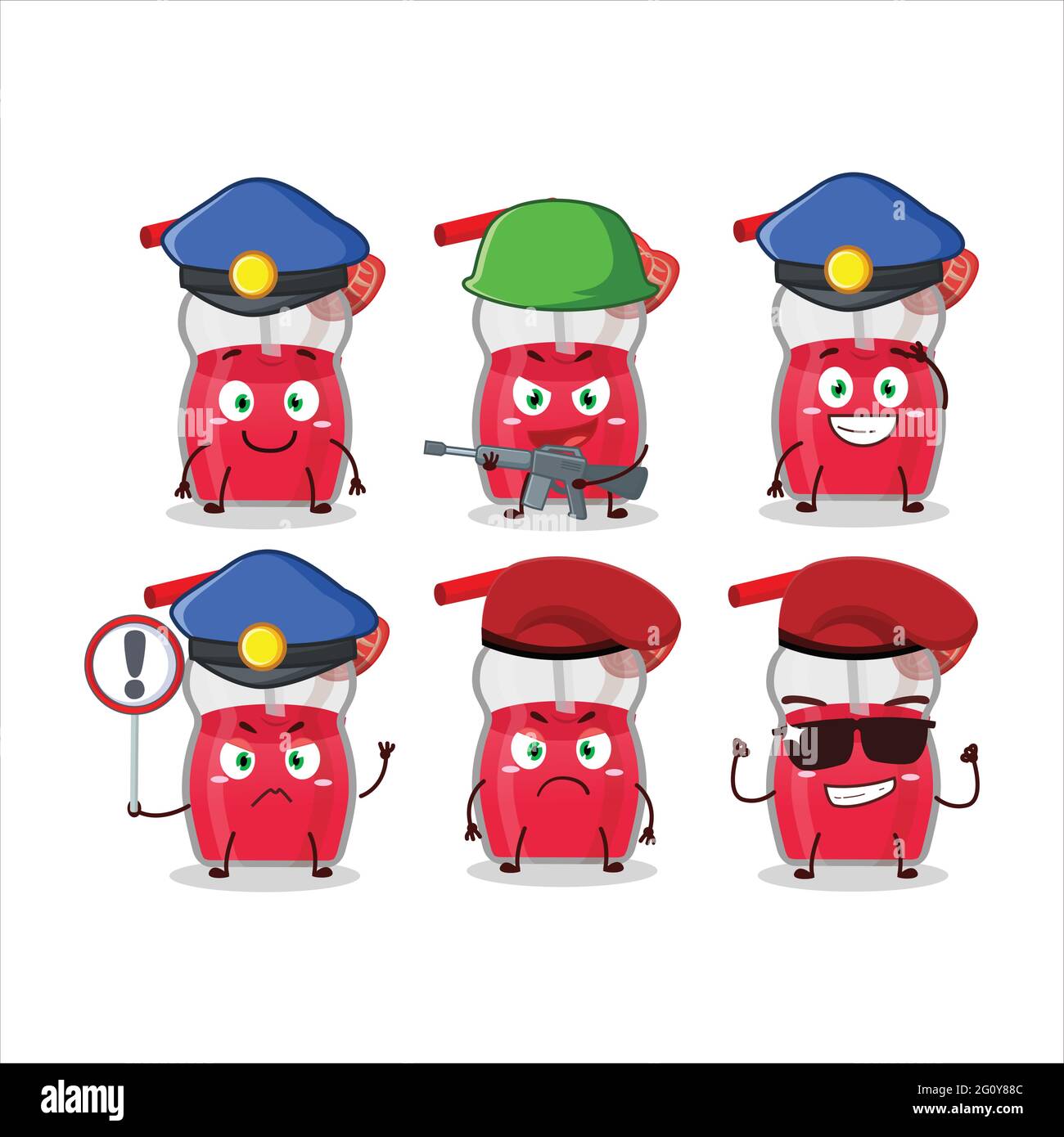 A dedicated Police officer of strawberry juice mascot design style ...