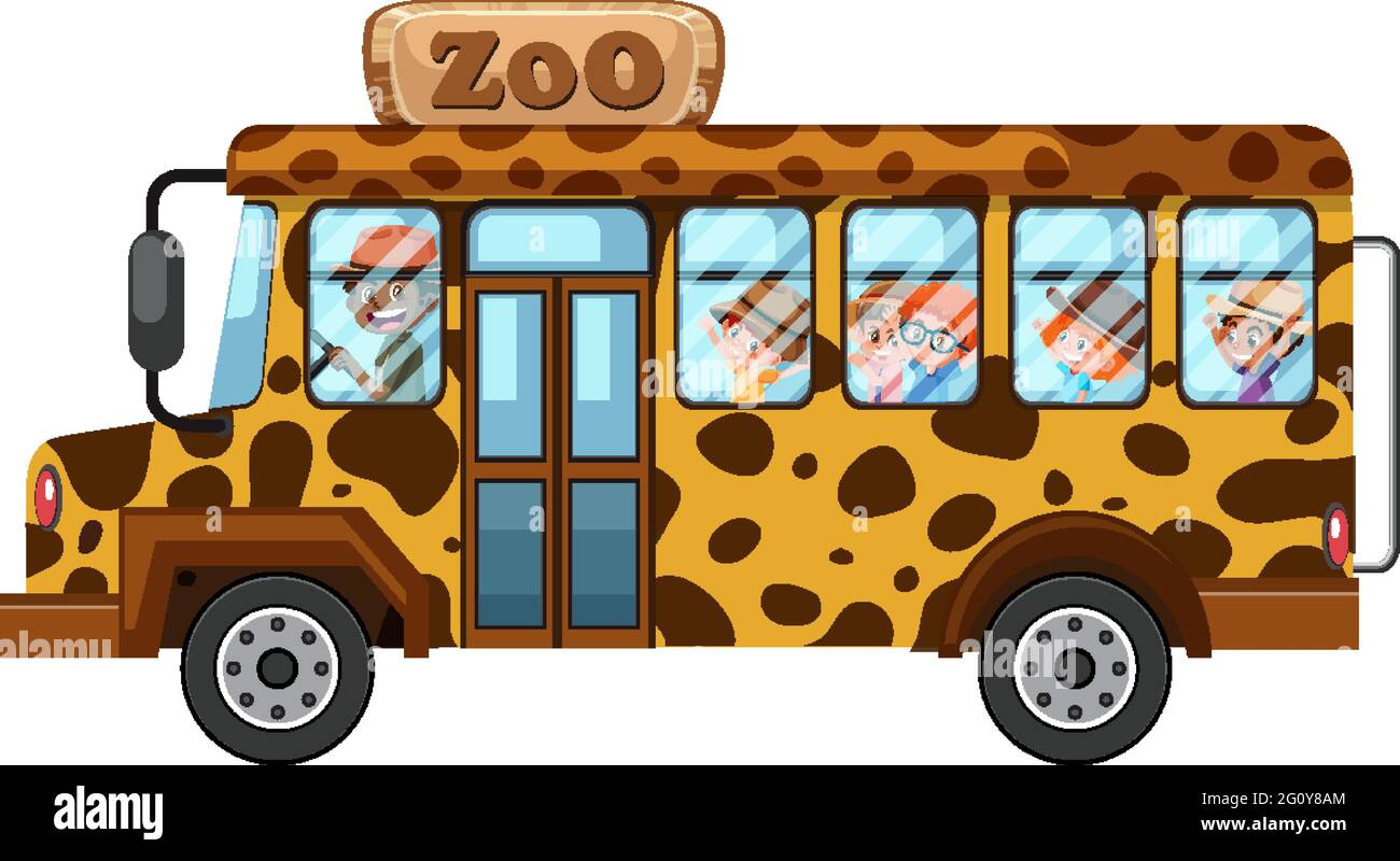 Zoo concept with children on tourist car isolated on white background ...