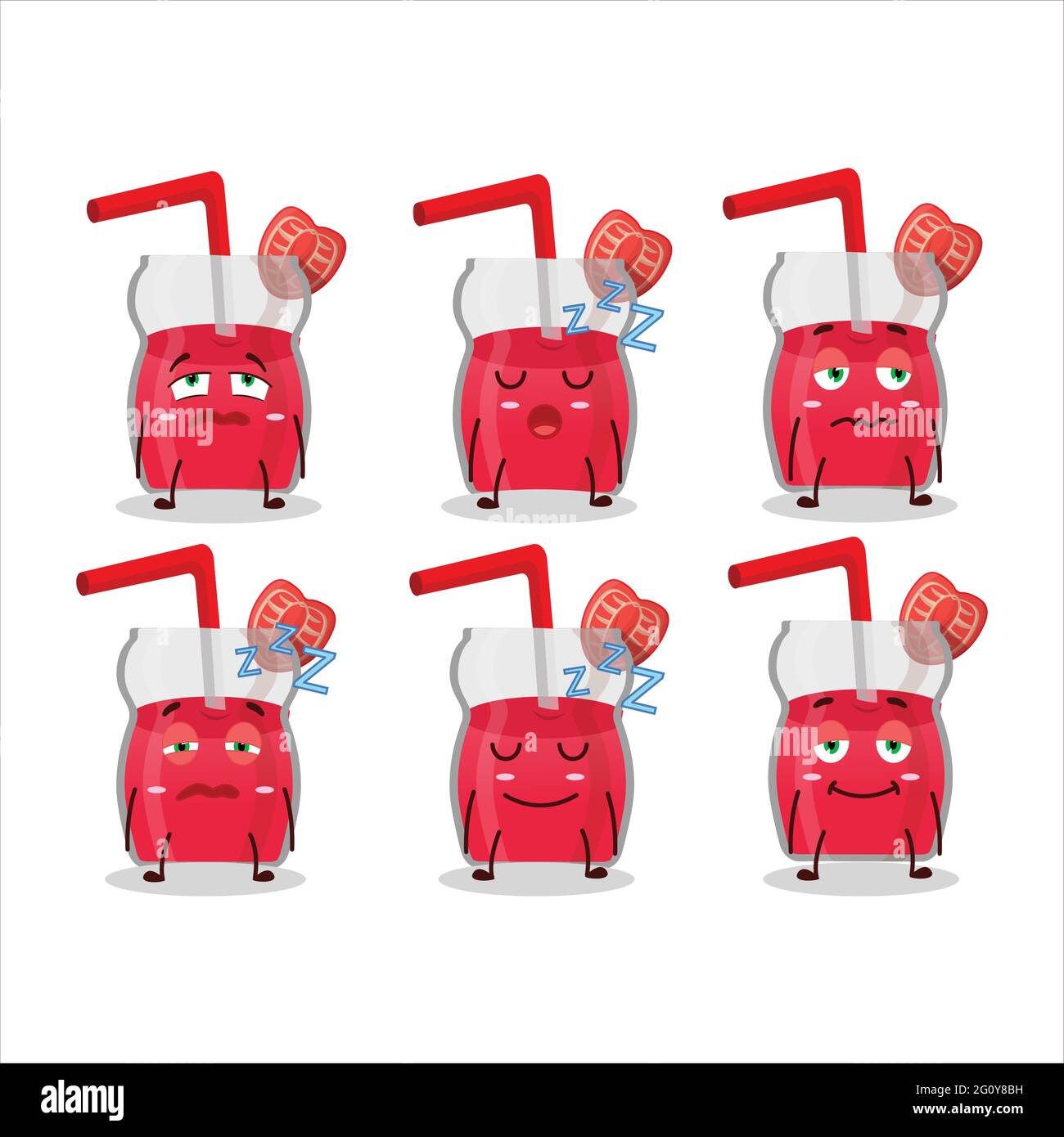 Cartoon character of strawberry juice with sleepy expression. Vector ...
