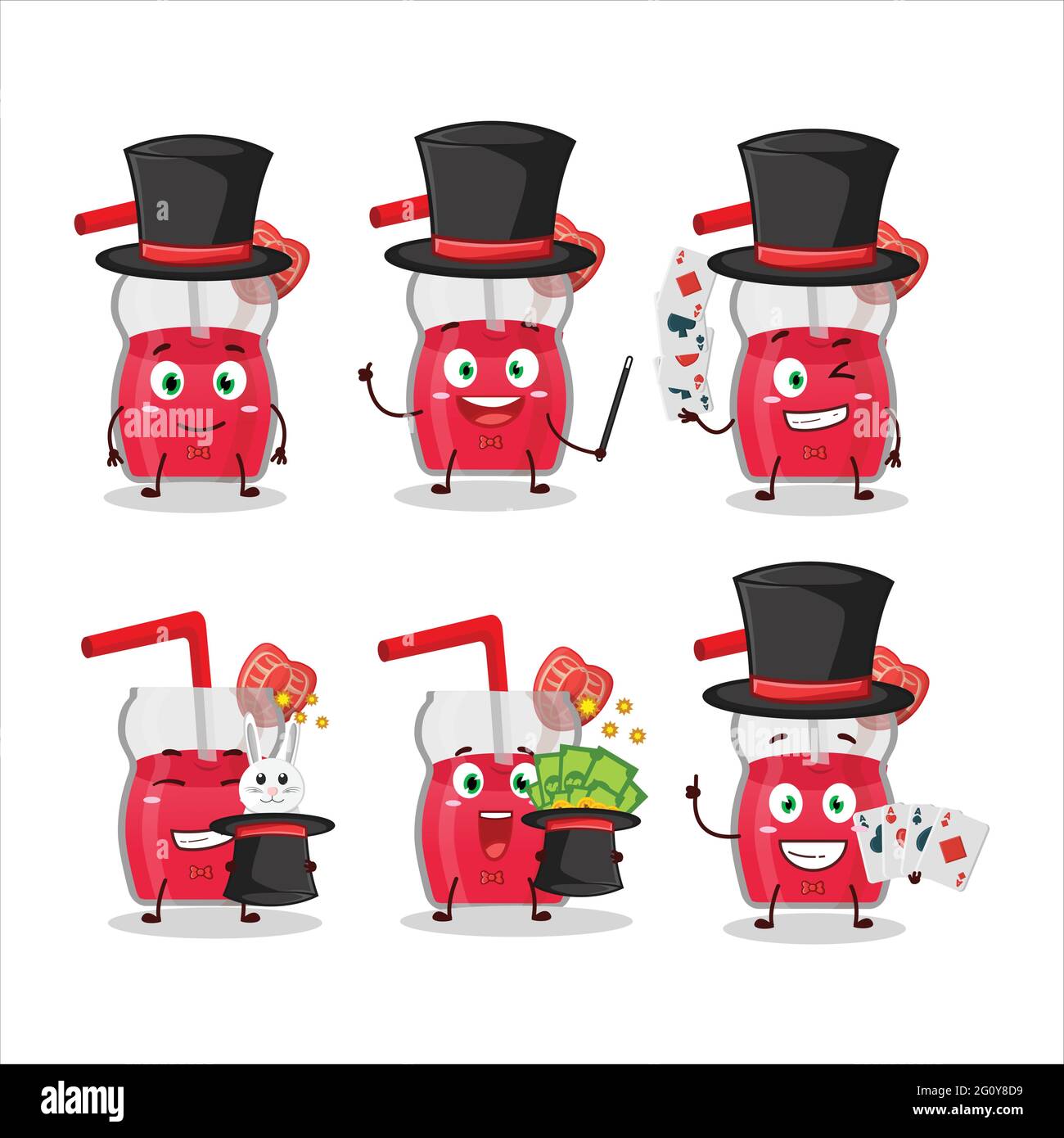 A strawberry juice Magician cartoon character perform on a stage ...