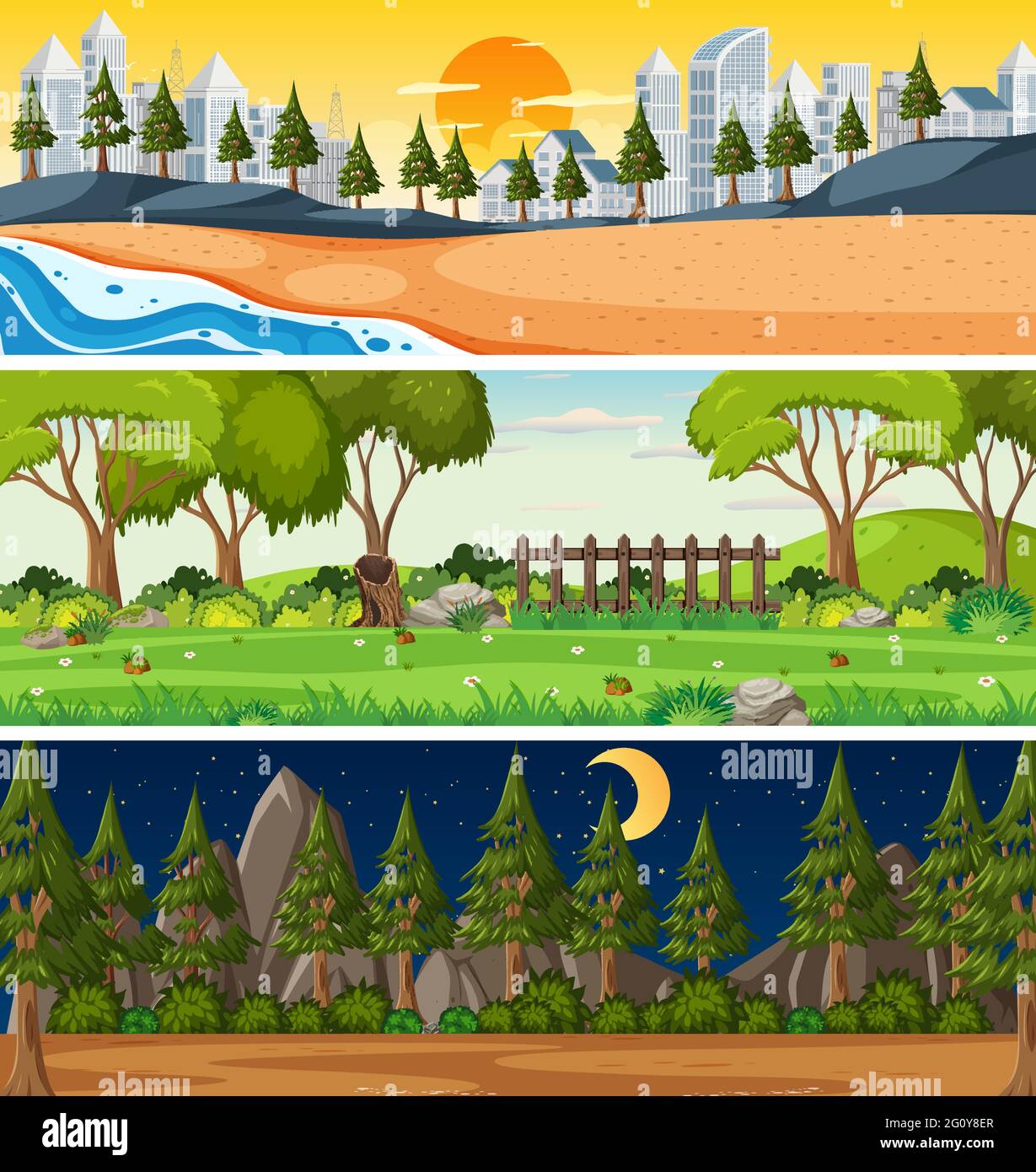 Set of different nature horizontal scenes illustration Stock Vector ...