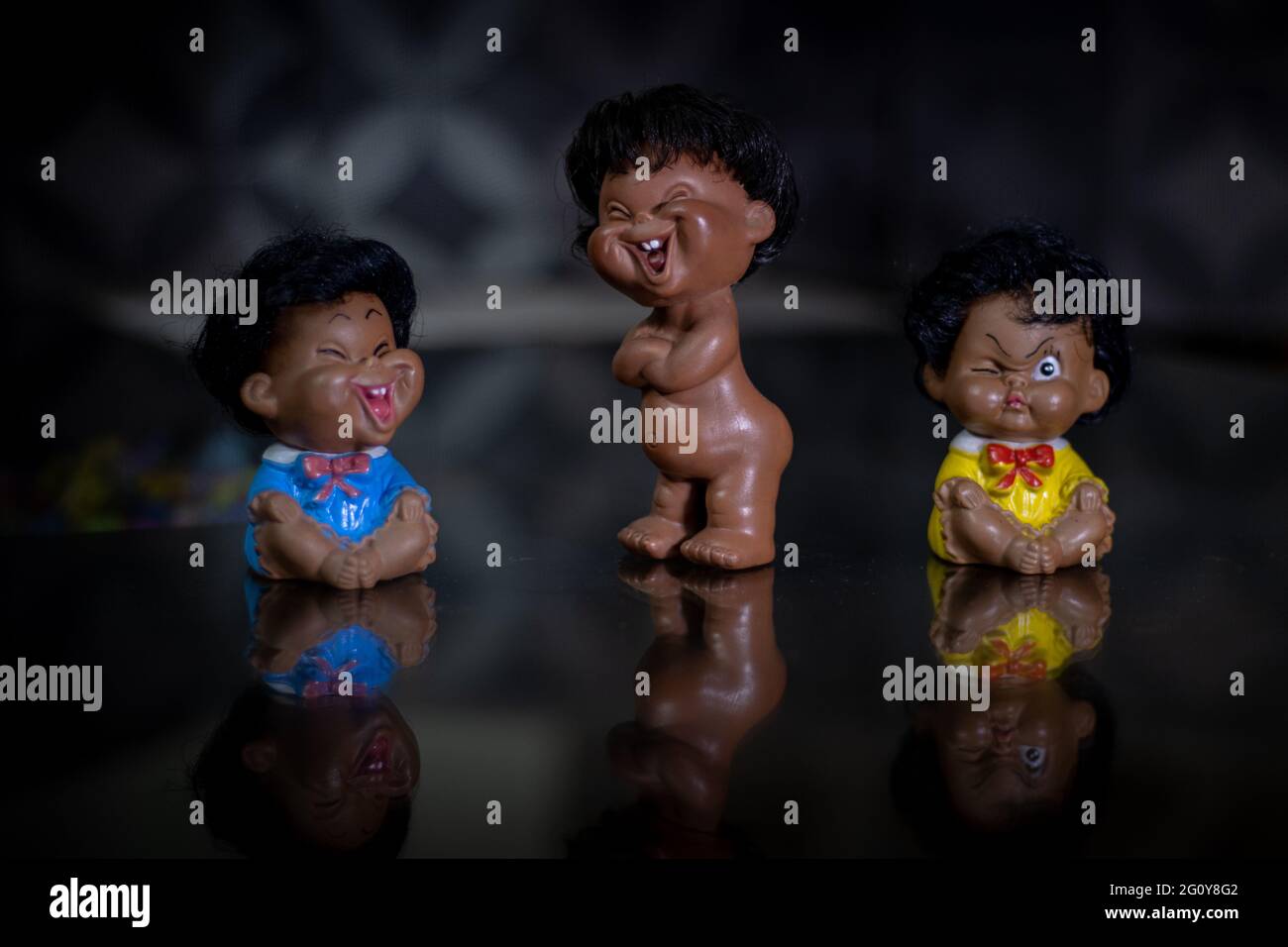 Closeup face of smiling doll on table top, hope, happy concept, good ...
