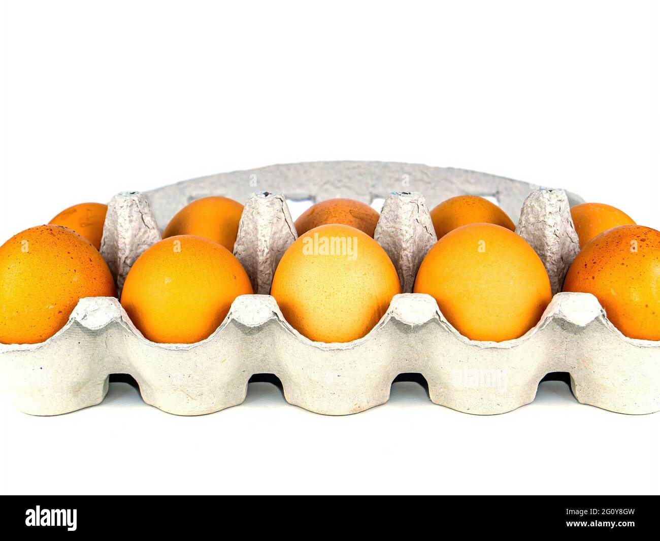 Brown chicken eggs in a carton box. Egg. Paper containers. Healthy food ...