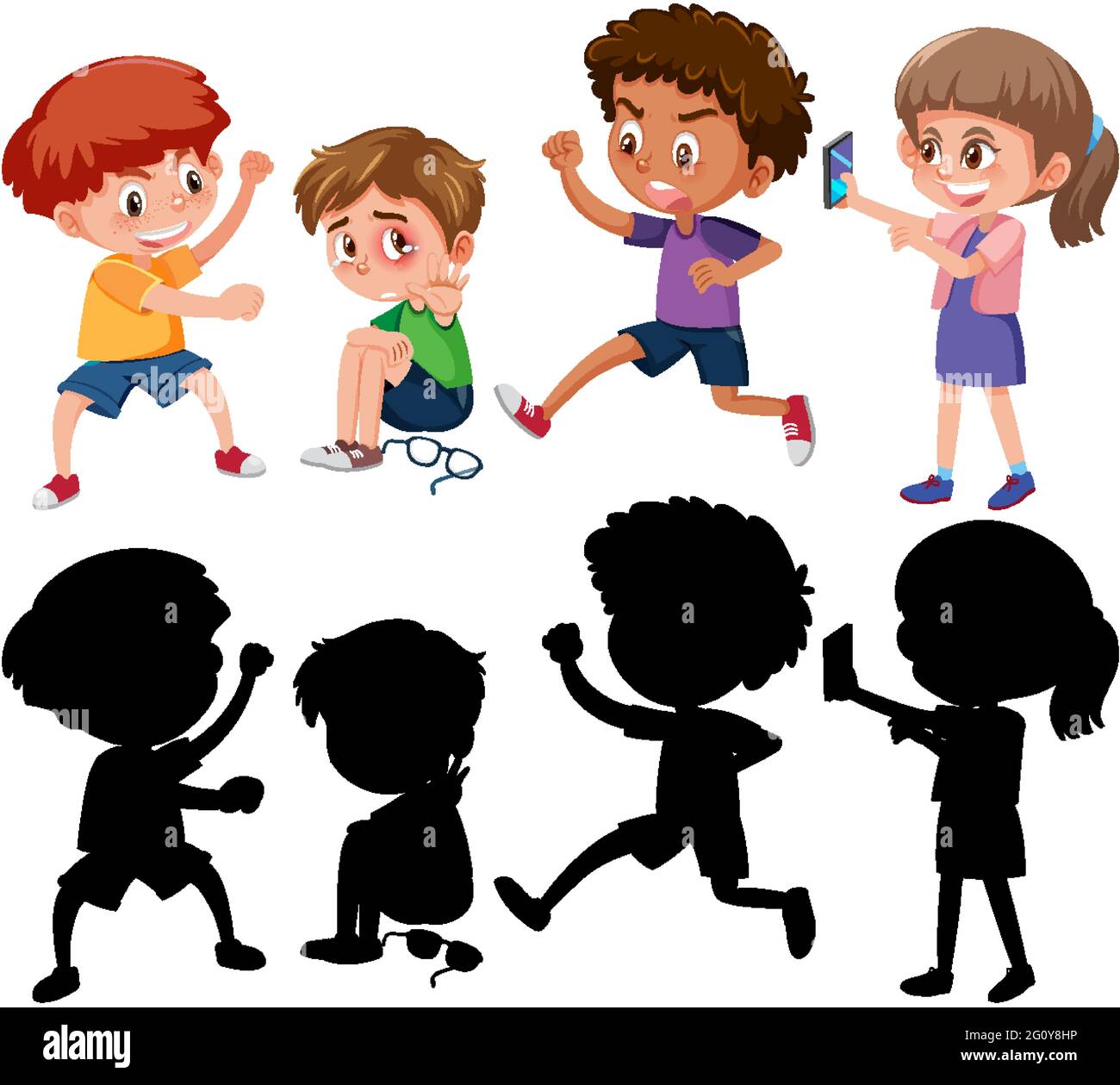 A boy crying because other children bullying him illustration Stock ...