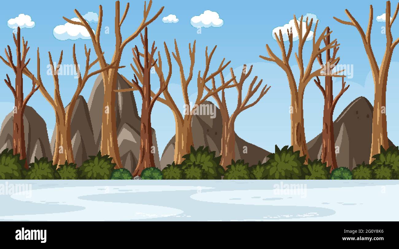 Blank winter scene with many dry trees forest illustration Stock Vector ...