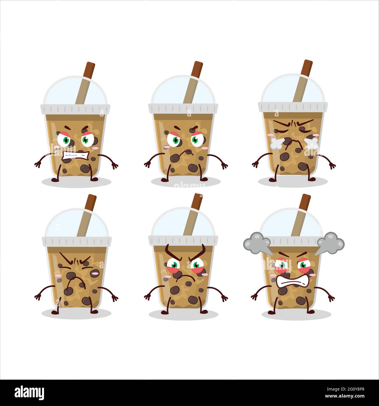 Chocolate coffee with boba cartoon character with various angry ...