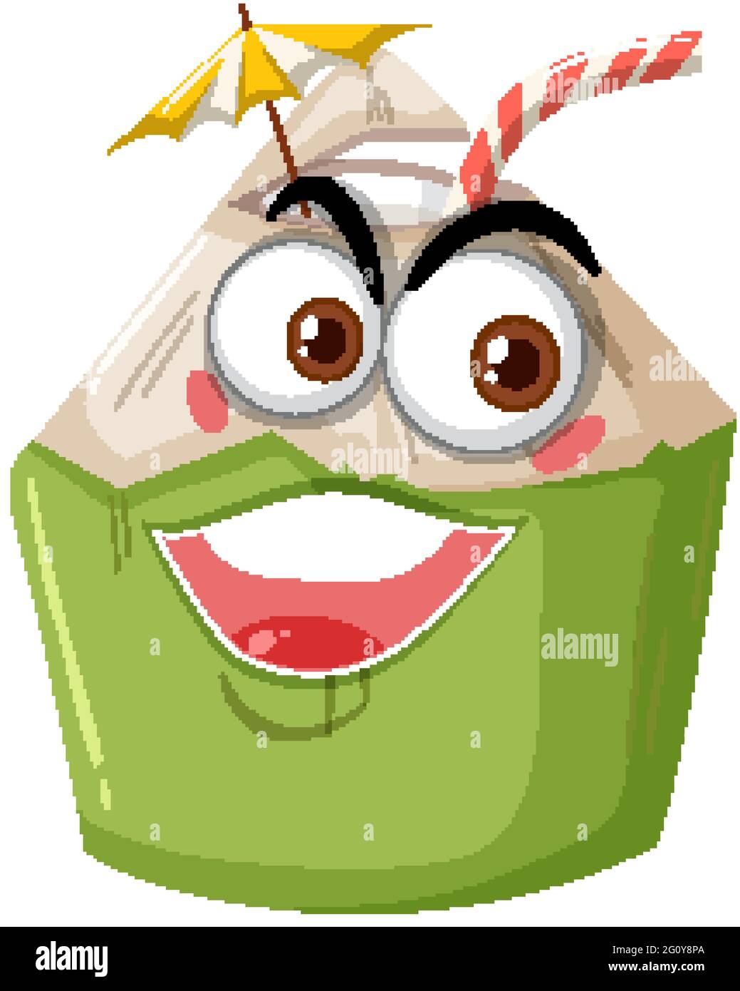 Cute coconut cartoon character with happy face expression on white ...