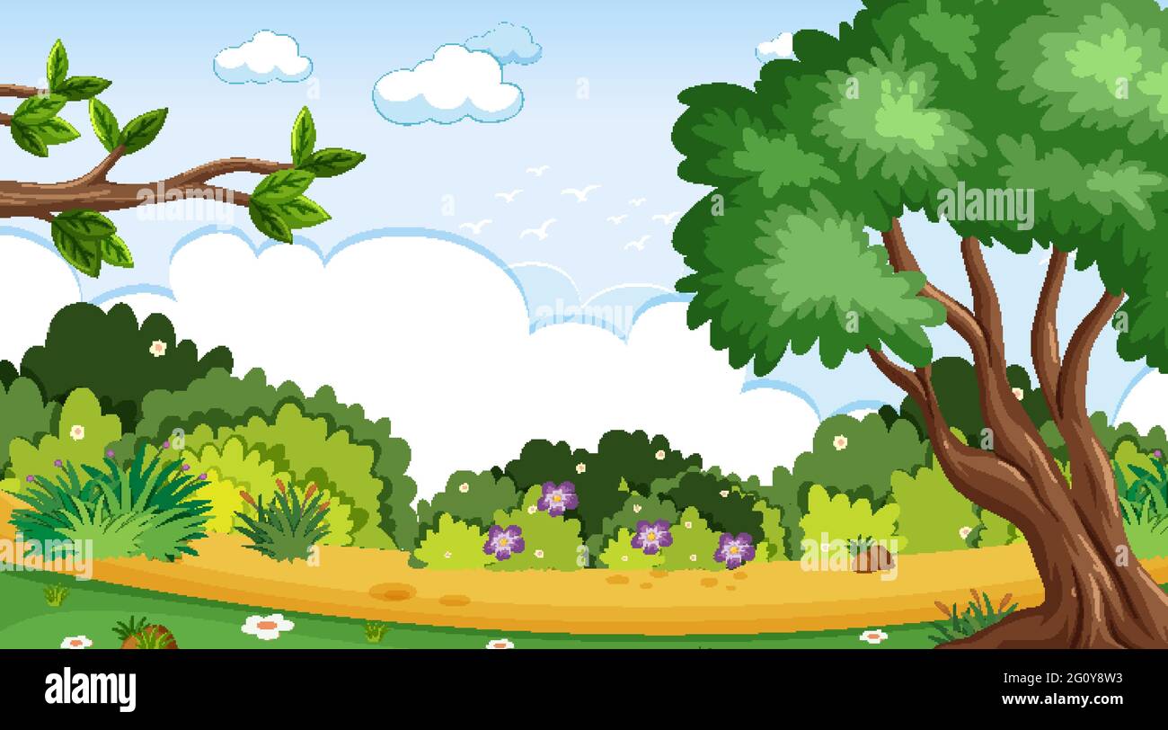 Blank landscape garden scene with many trees illustration Stock Vector ...