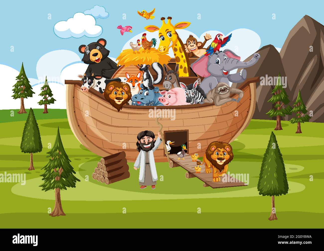 Noah's Ark with wild animals in nature scene illustration Stock Vector Image & Art - Alamy