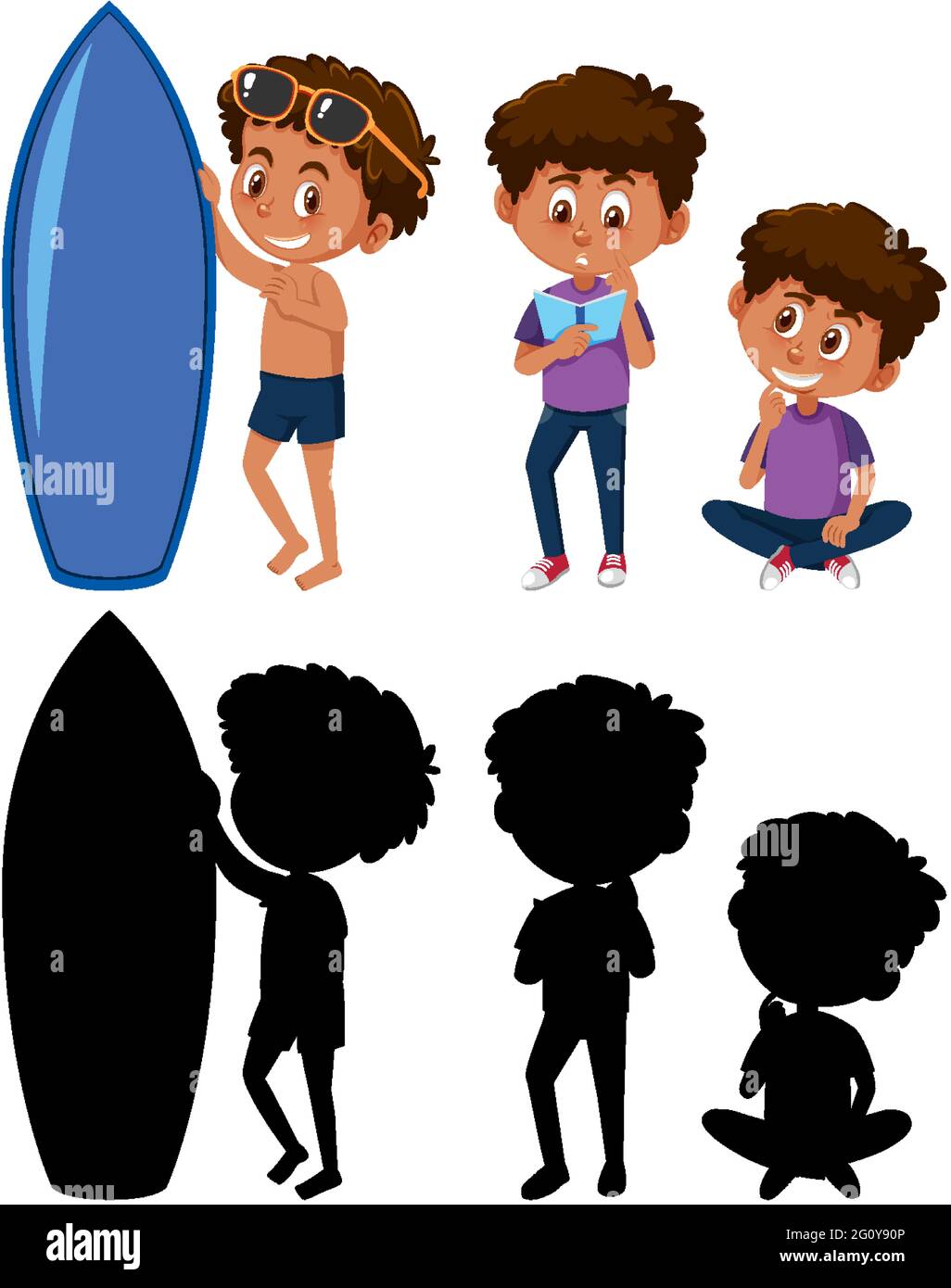 Set of a boy cartoon character in different positions with its ...