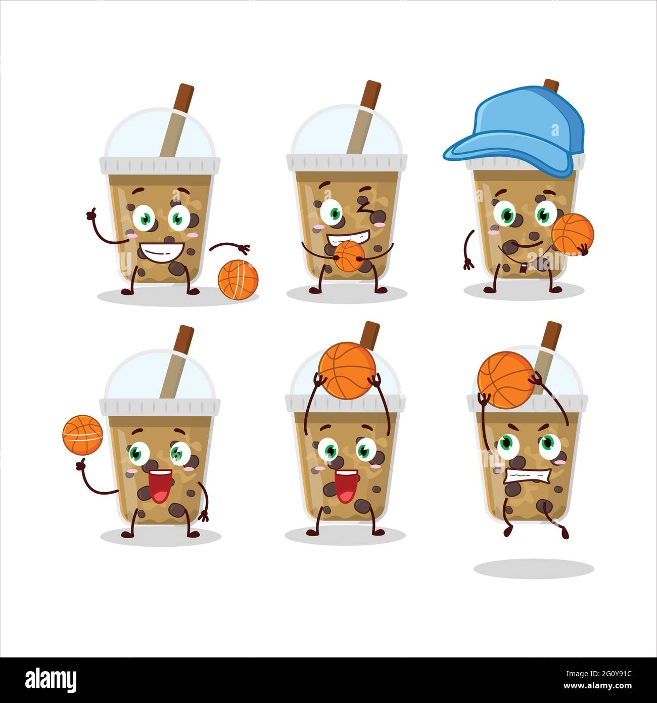 Talented chocolate coffee with boba cartoon character as a basketball ...