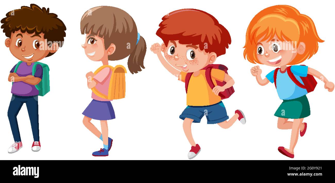 Set of different happy kids cartoon character illustration Stock Vector ...
