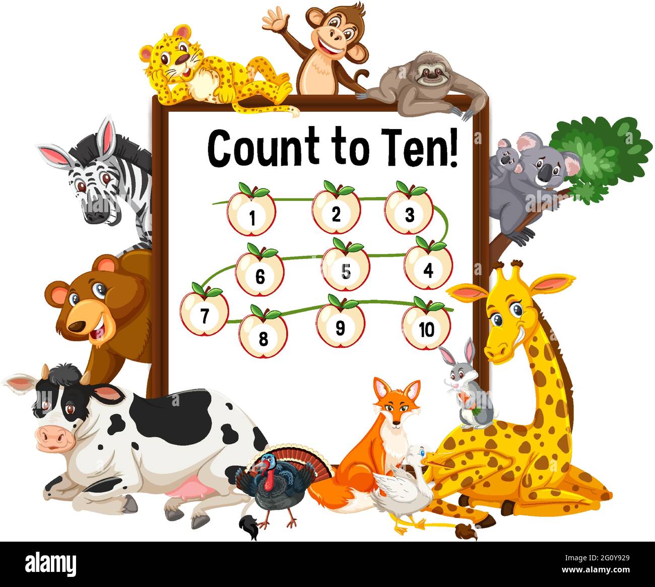 Count to ten board with wild animals illustration Stock Vector Image ...