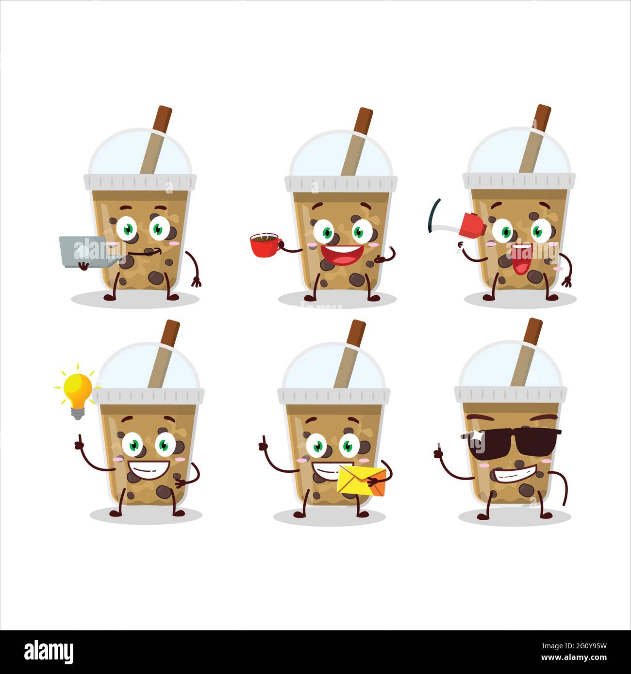 Chocolate coffee with boba cartoon character with various types of ...