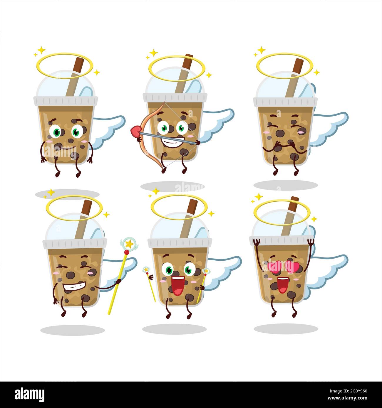 Chocolate coffee with boba cartoon designs as a cute angel character ...