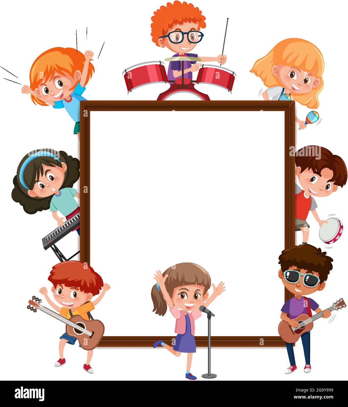 Empty banner with many kids doing different activities illustration ...