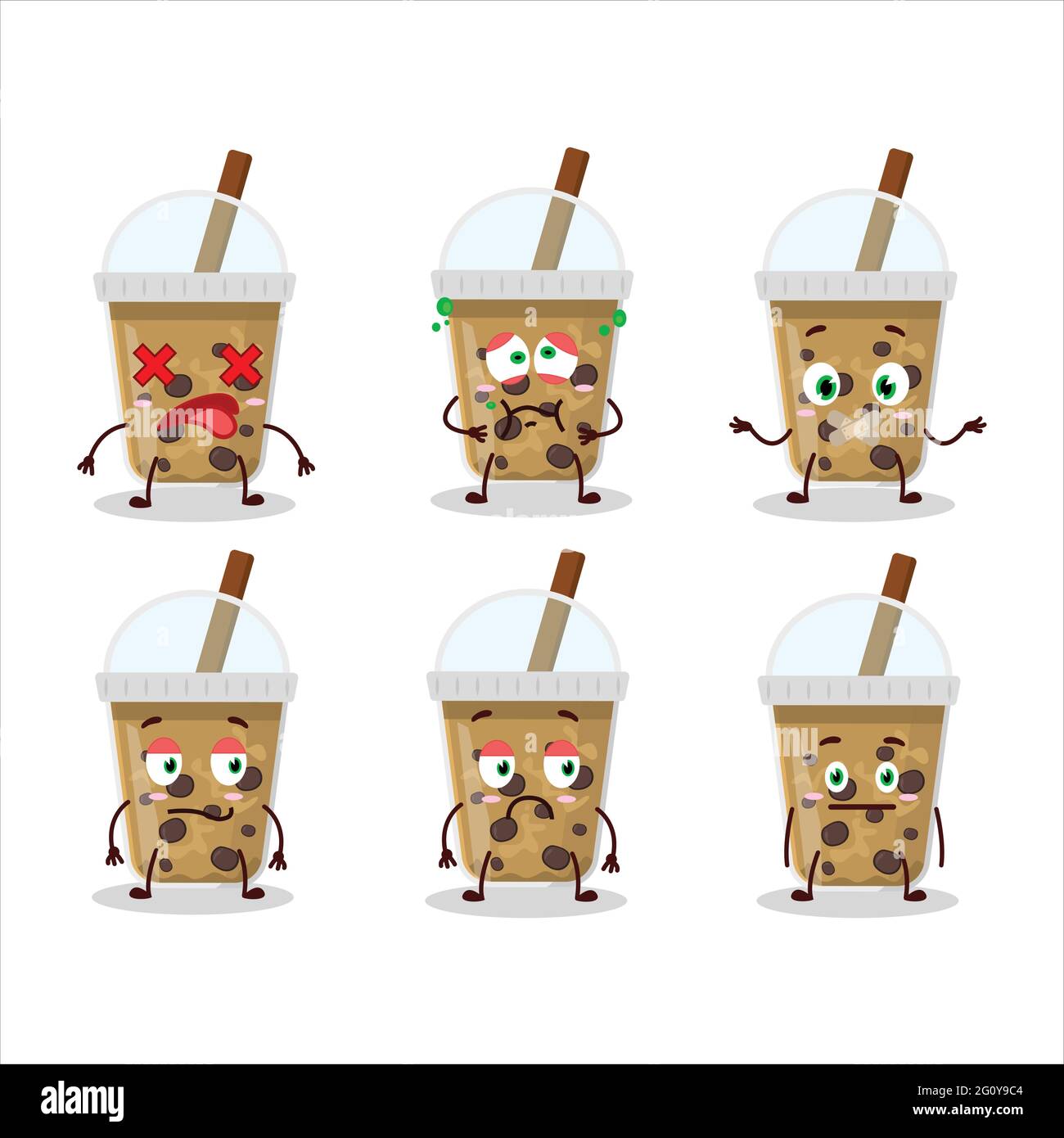 Chocolate coffee with boba cartoon character with nope expression ...