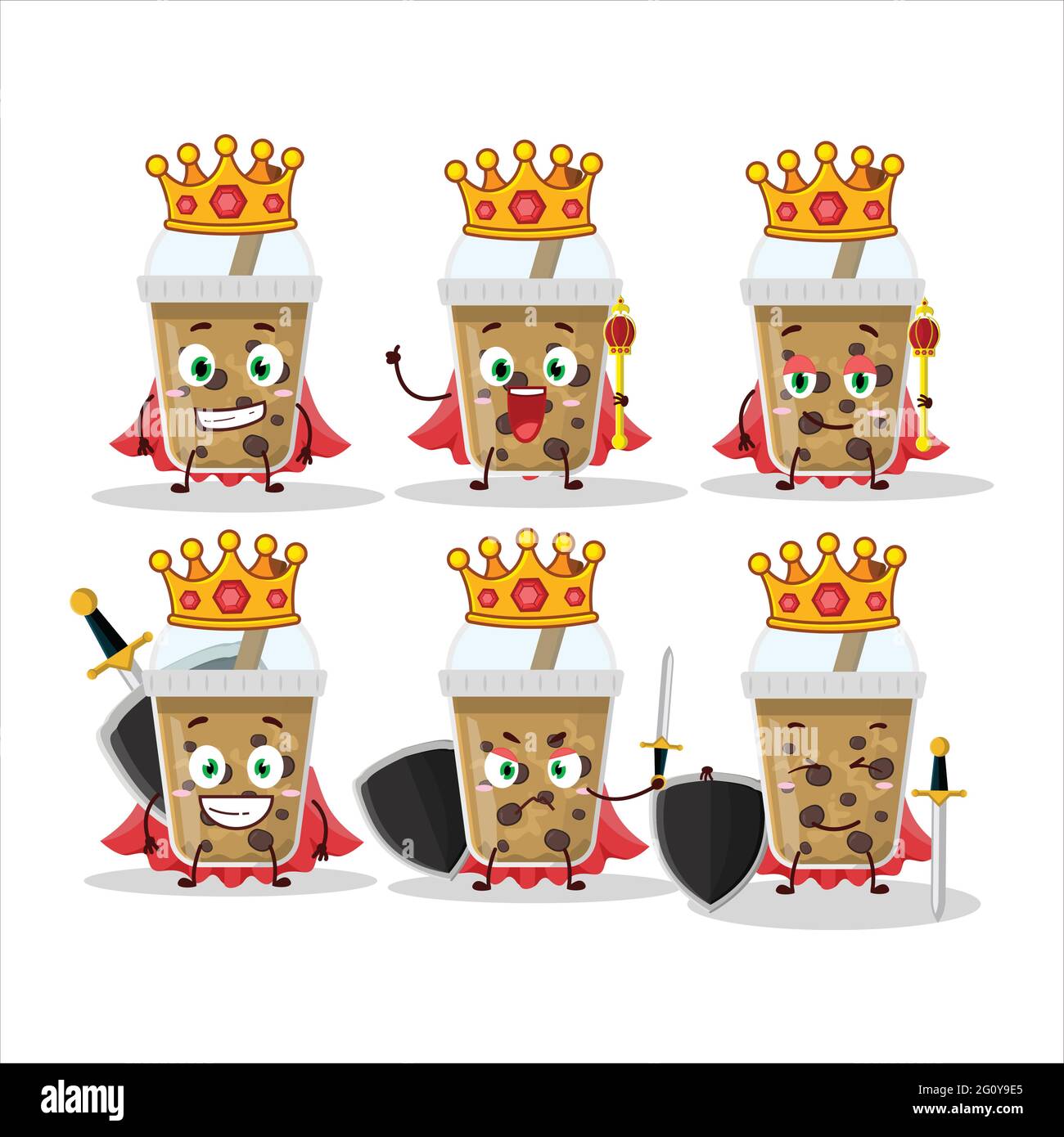 A Charismatic King chocolate coffee with boba cartoon character wearing ...