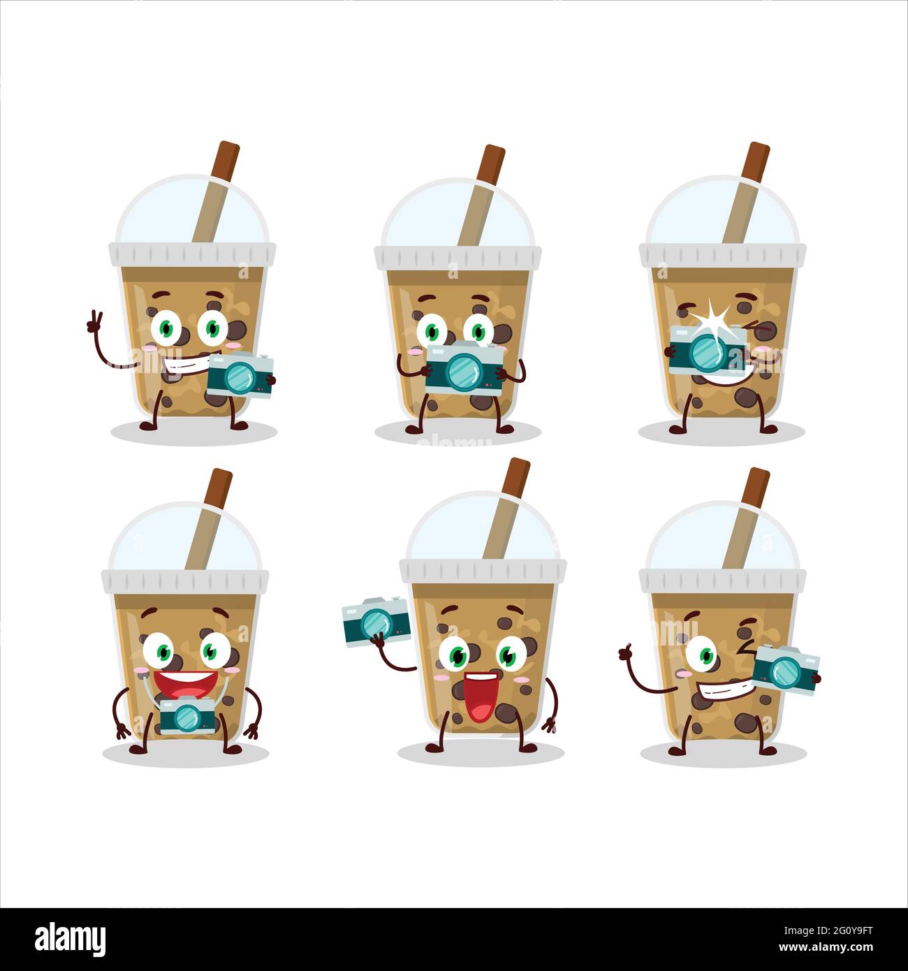 Photographer profession emoticon with chocolate coffee with boba ...