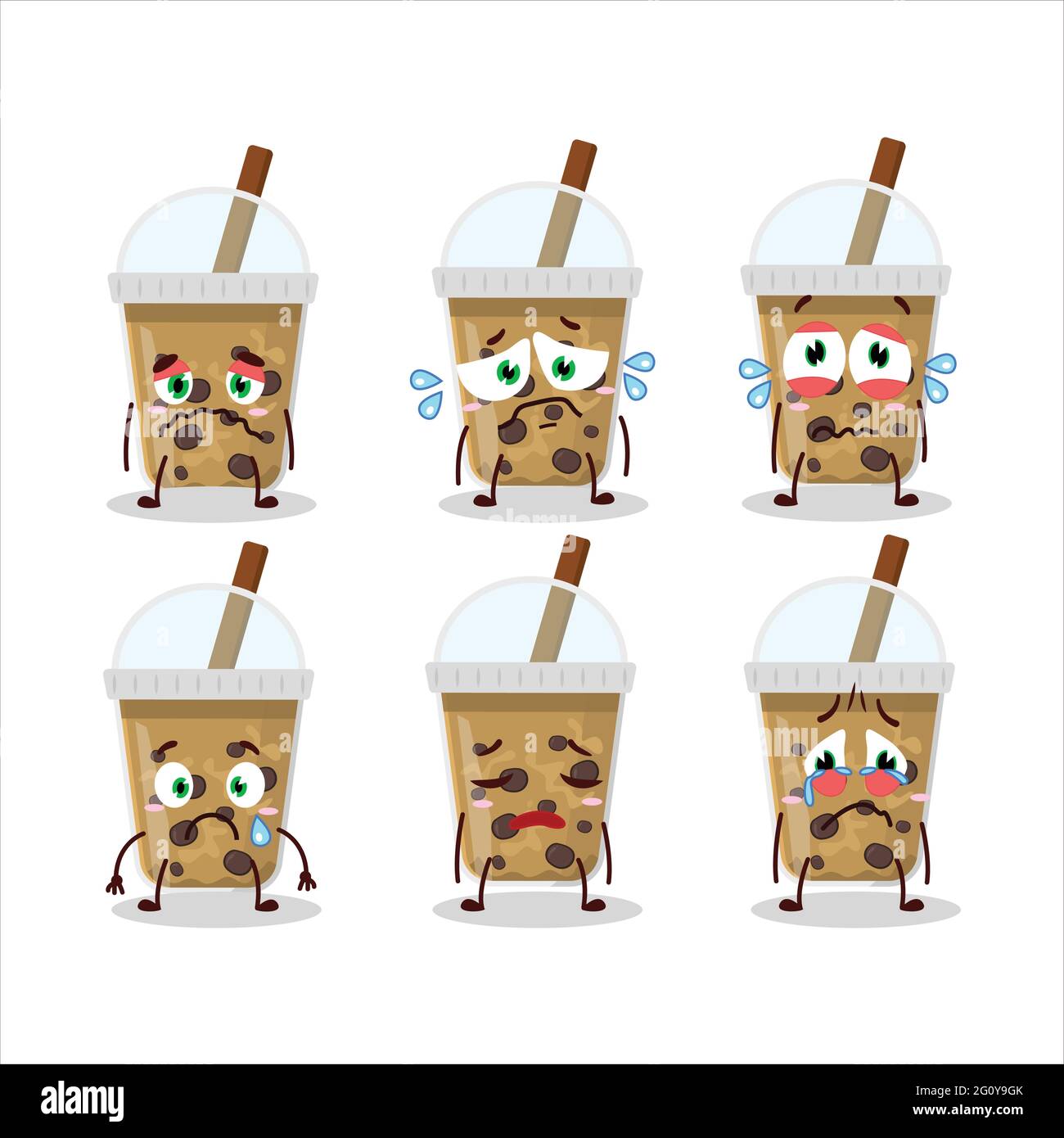 Chocolate coffee with boba cartoon character with sad expression ...