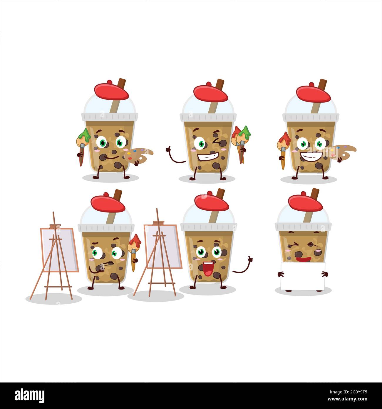 Artistic Artist of chocolate coffee with boba cartoon character ...