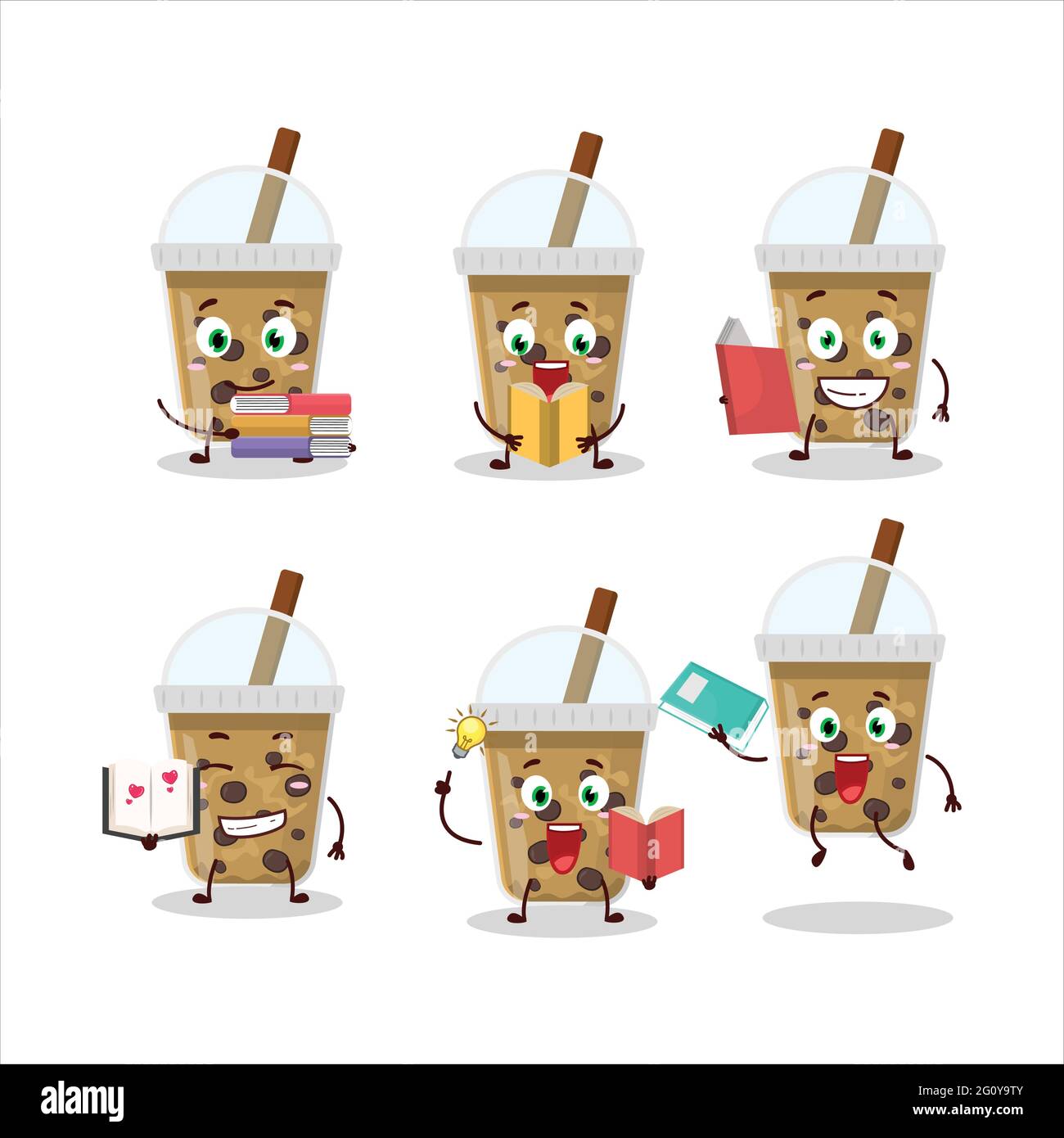 A picture of chocolate coffee with boba cartoon character concept ...