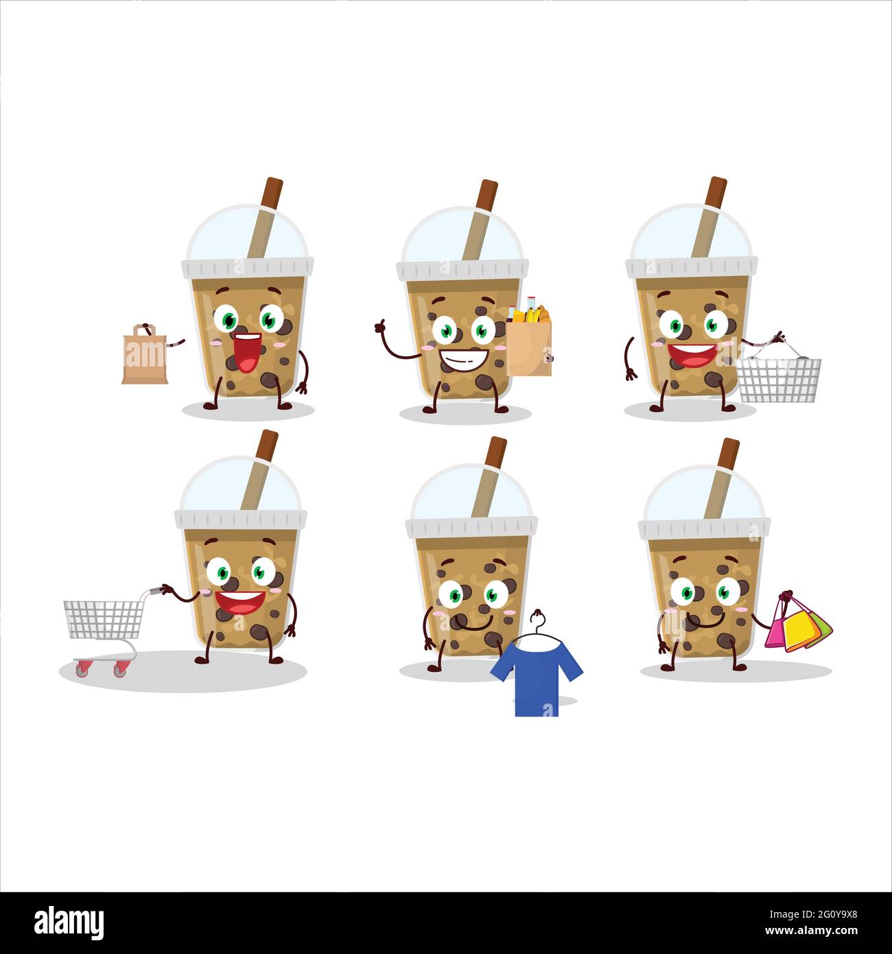 A Rich chocolate coffee with boba mascot design style going shopping ...