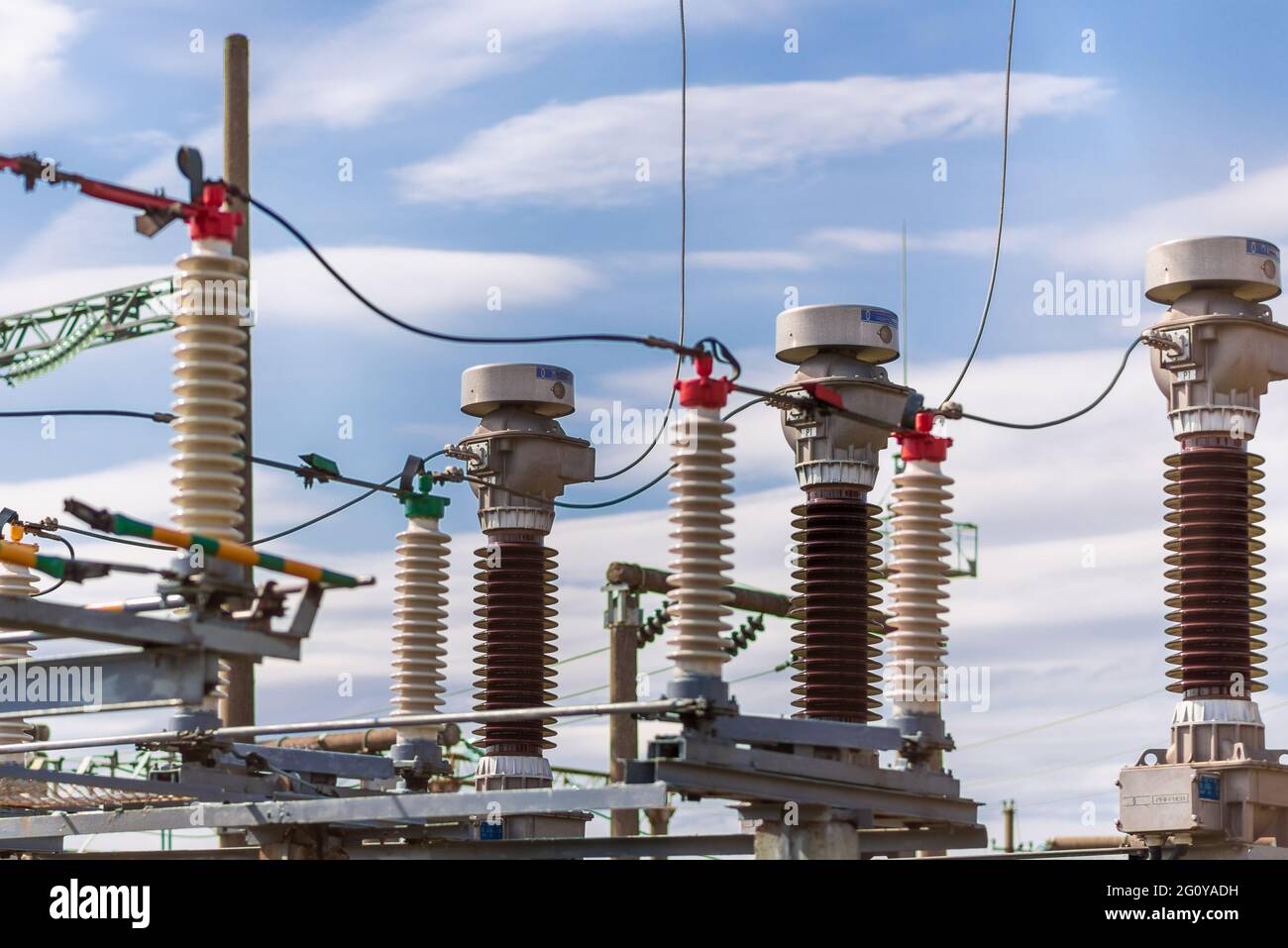 High voltage power transformer,generator electric in substation.general ...