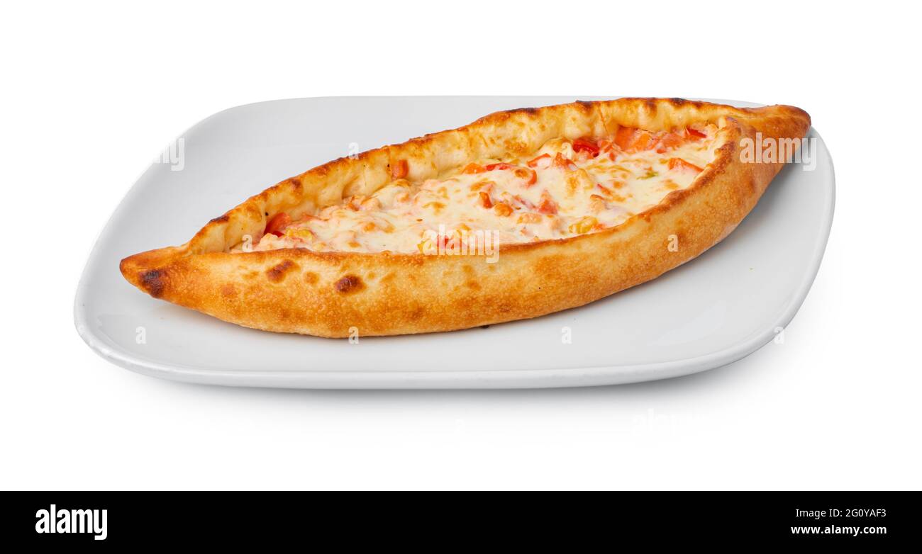 Turkish boat-shaped flatbread pide isolated on white Stock Photo - Alamy
