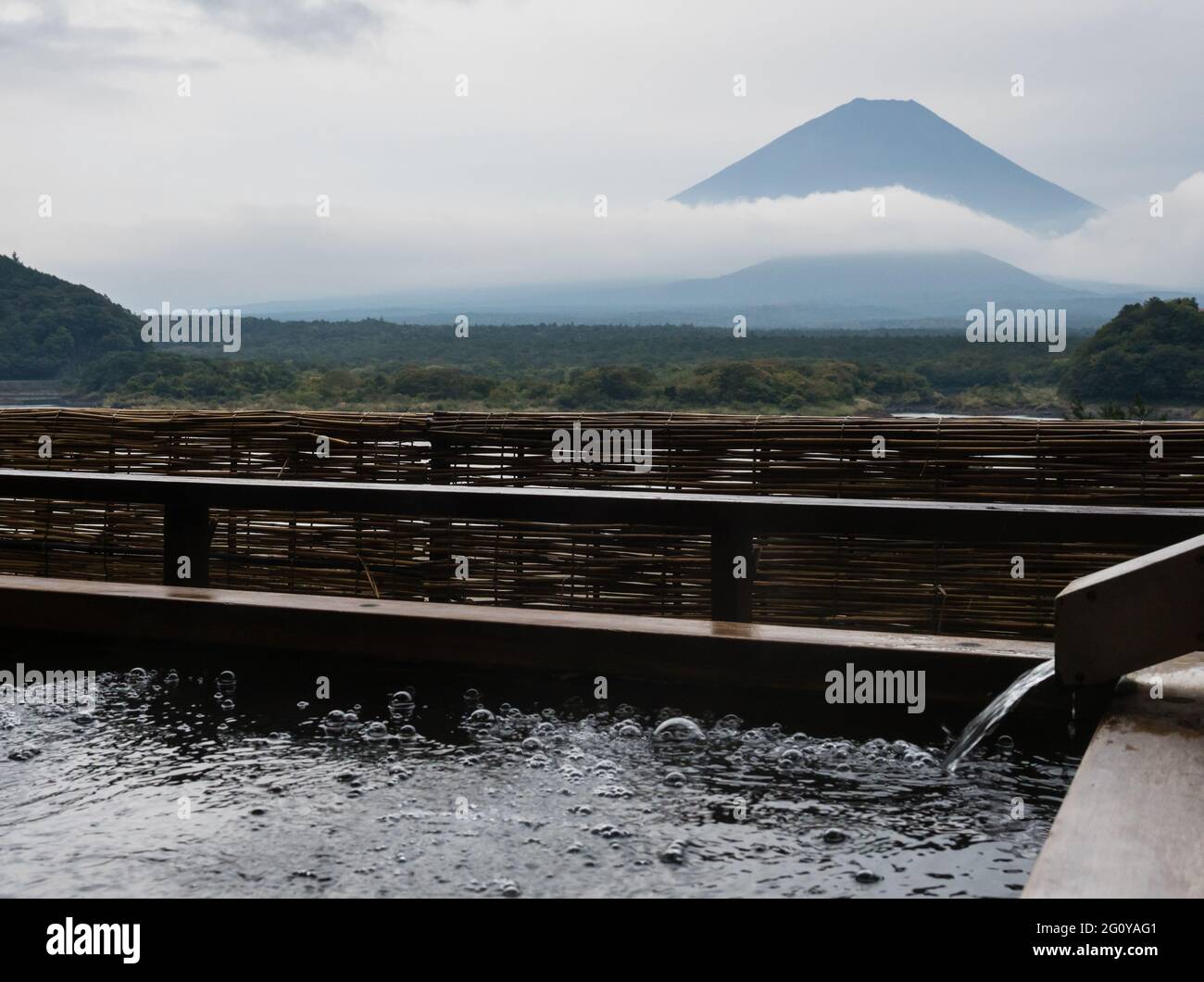 View of Mount Fuji from outdoor hot spring bath - Fuji Five Lakes ...