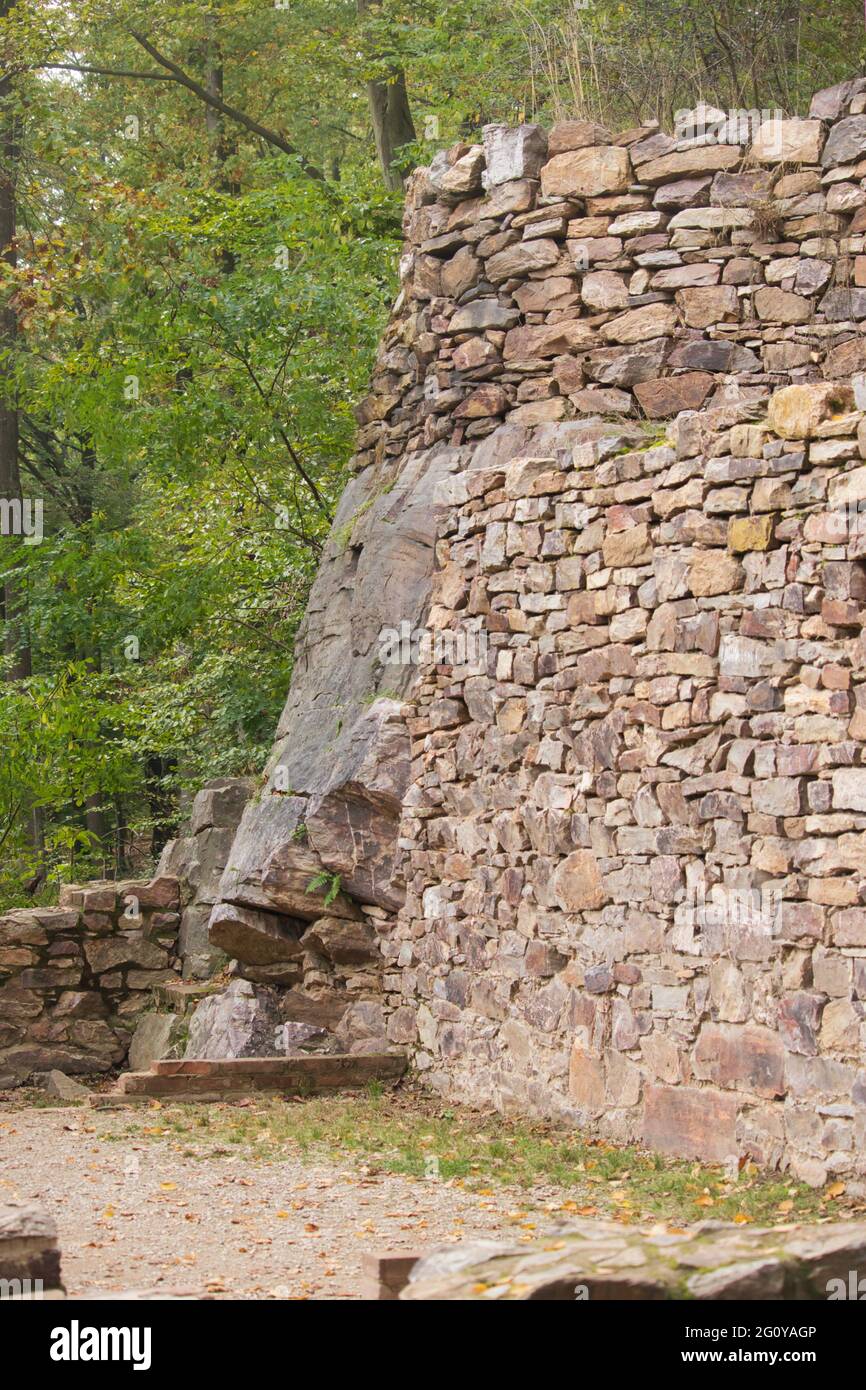 Rock ruins on a hiking path near Niederwald Monument in Germany Stock ...
