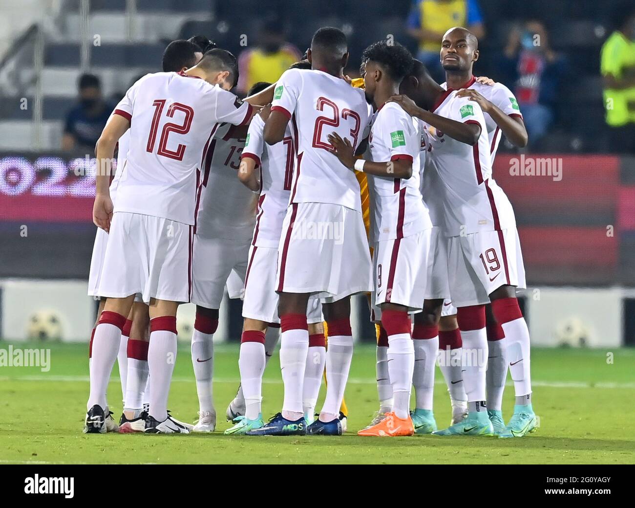 Doha, Capital of Qatar. 3rd June, 2021. Players of Qatar gather prior ...