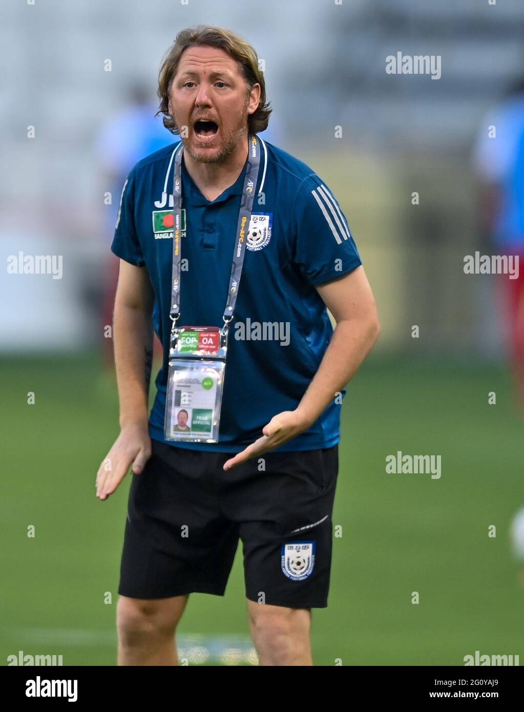 Doha, Capital of Qatar. 3rd June, 2021. Head coach Jamie Day of ...
